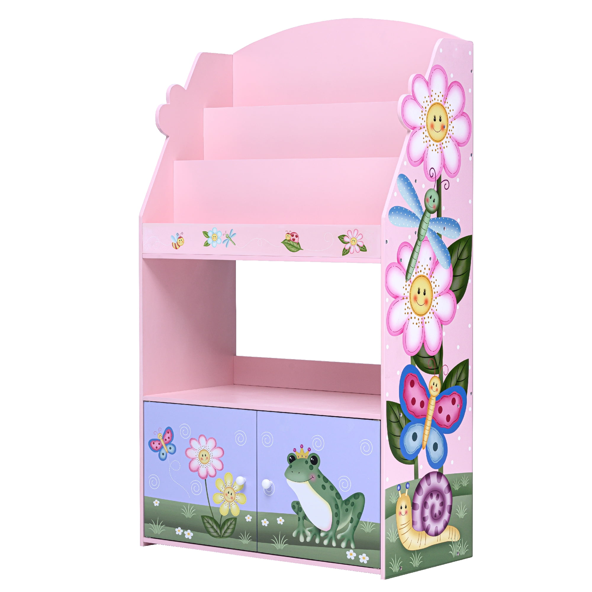 Fantasy Fields Magic Garden Kids 3-Tier Wooden Bookcase with Cabinet ...