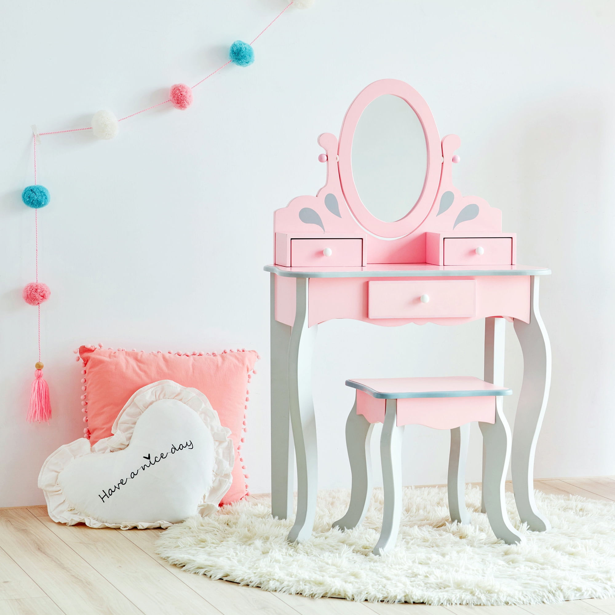 Fantasy Fields Kids Princess Vanity Table Set with Mirror and Stool ...