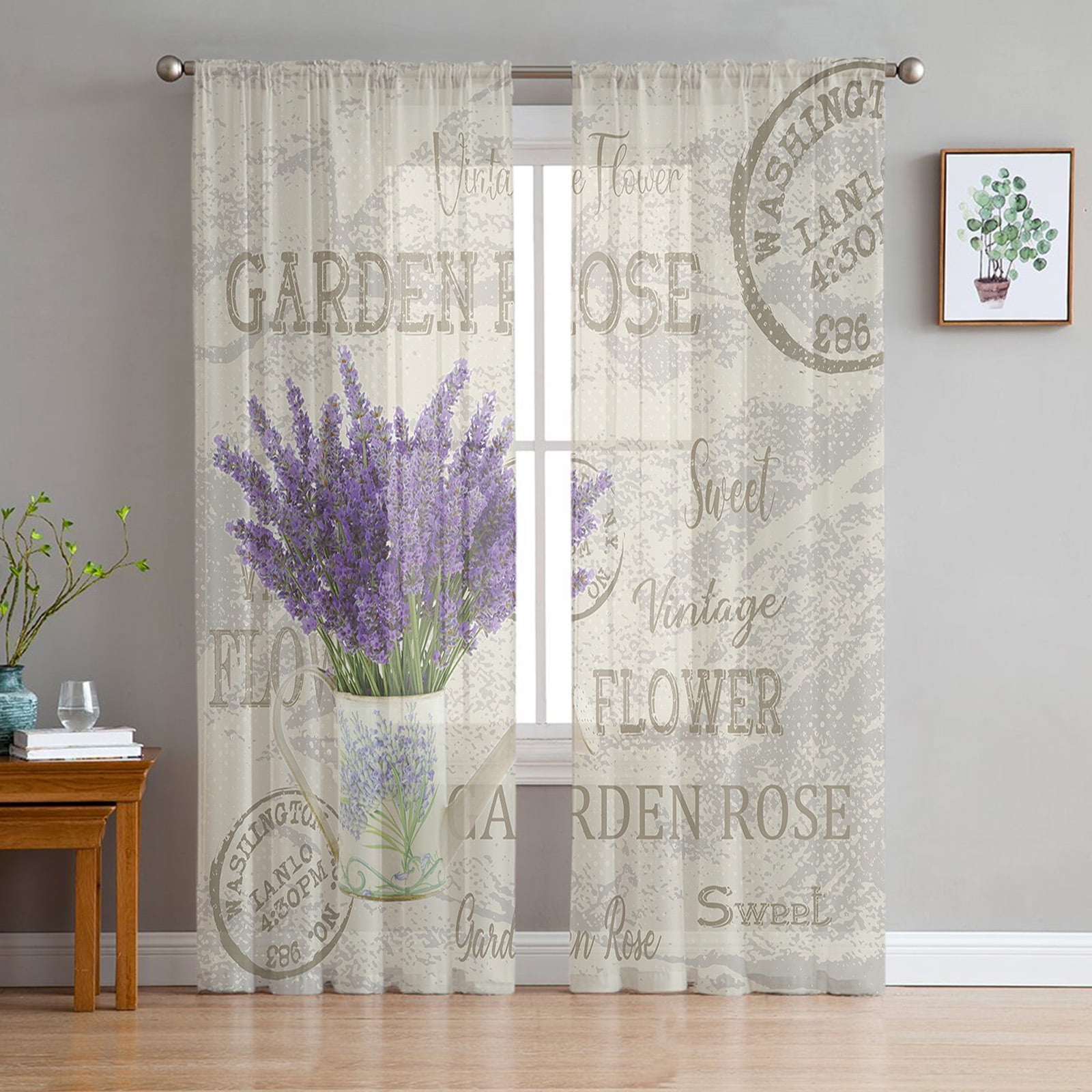 Fantasy Flower Lavender Plant Purple Sheer Curtains for Living Room ...
