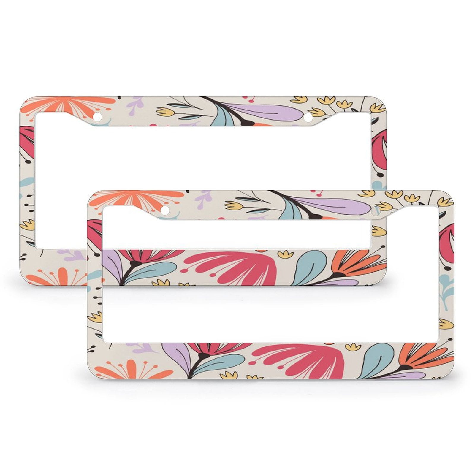 Fantasy Flowers Seamless Pattern License Plate Frame - 2 Pack License ...