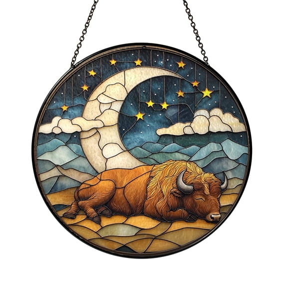 Fantasy Flying Bison Stained Glass Style Suncatcher, Decorative Window ...