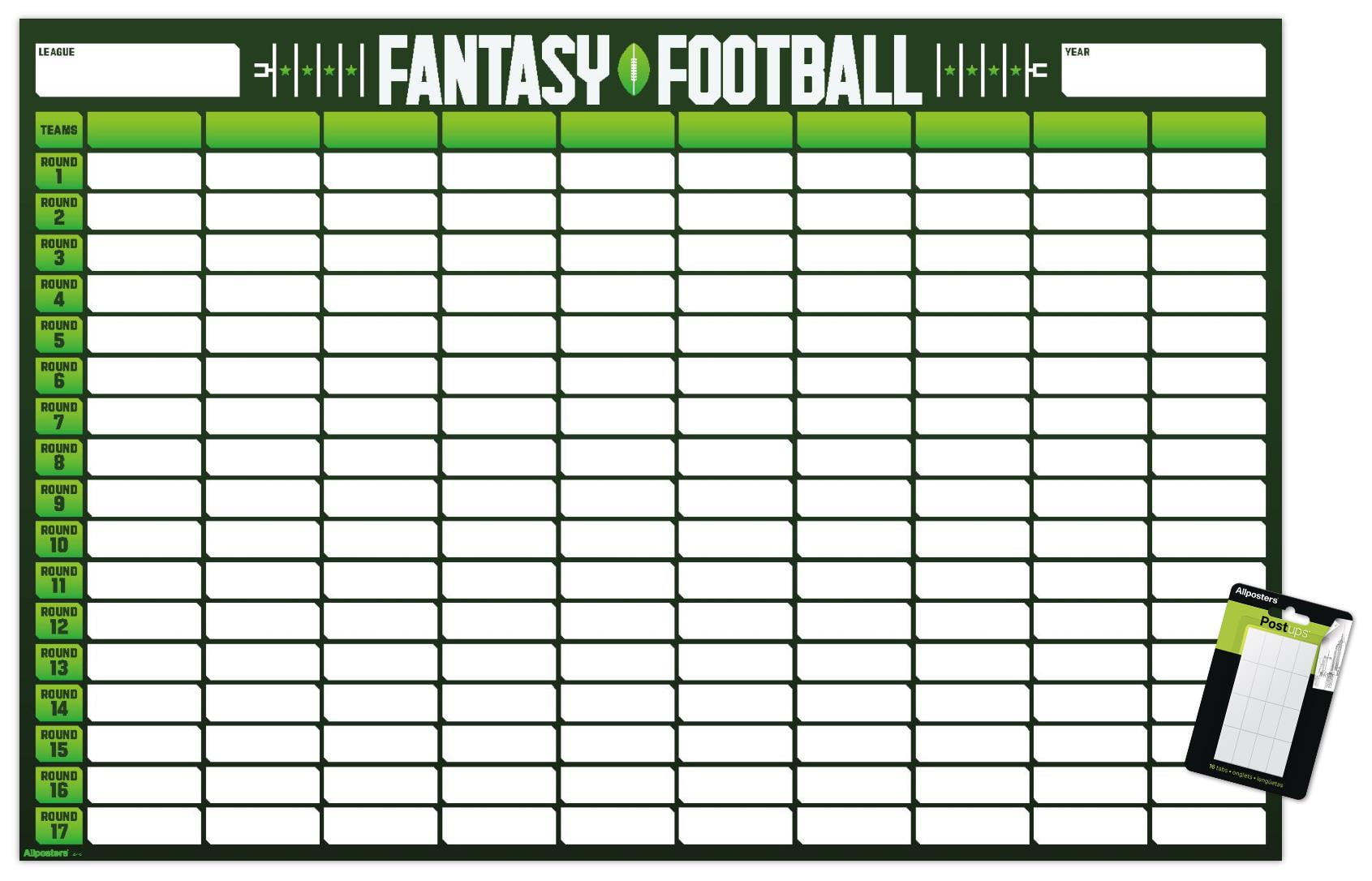 Fantasy Football 10 Team Draft Board Wall Poster, 22.375" x 34 ...