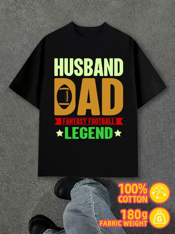 Fantasy Football Dad for men black 180G 100% Cotton Wearable year-round ...