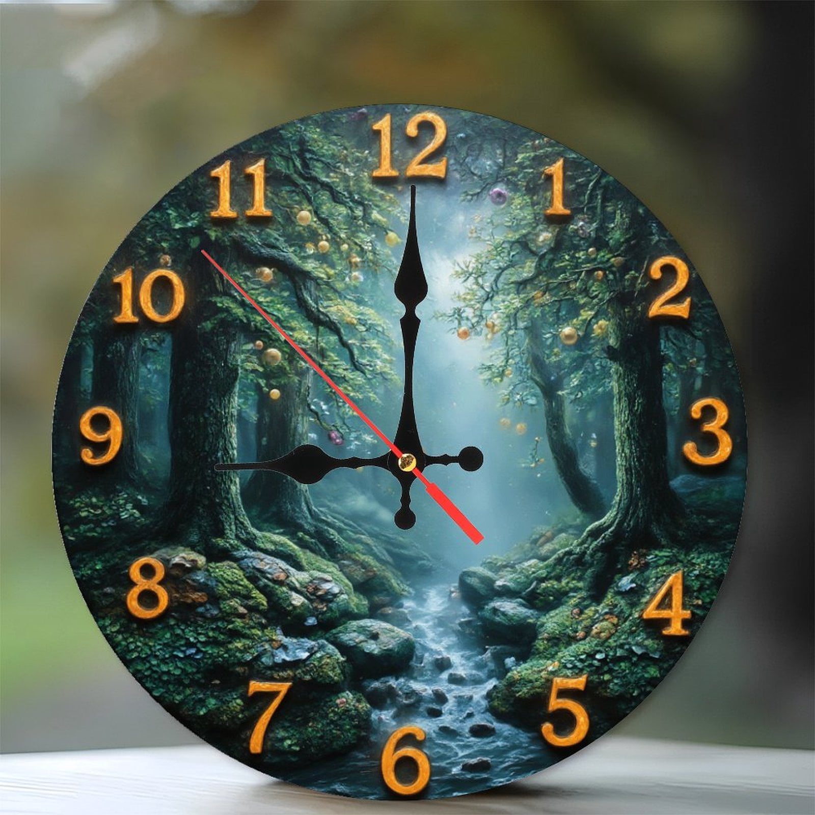 Fantasy Forest Clock Wall Decor Enchanted Stream Mystical Trees 10-Inch ...