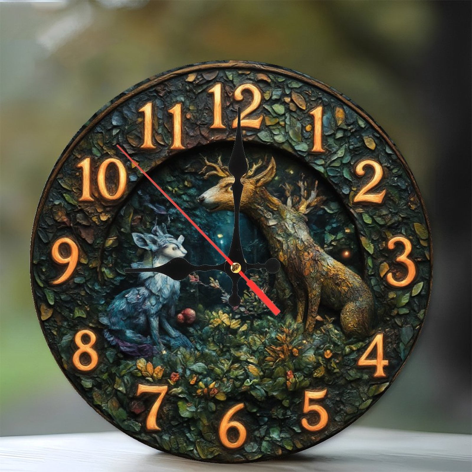 Fantasy Forest Deer Clock Unique Resin Wall Clock Art 10-Inch Silent ...