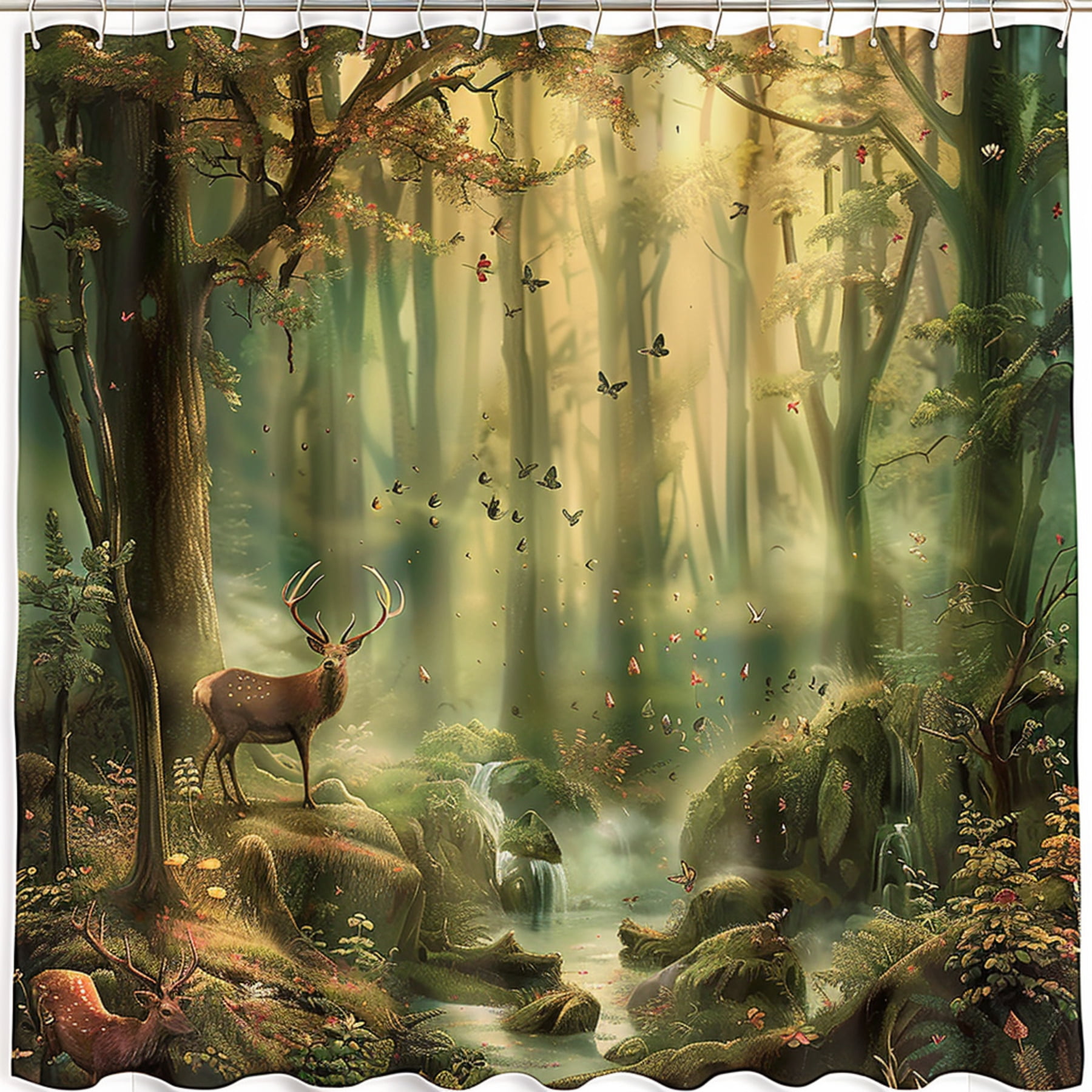 Fantasy Forest Deer Shower Curtain Hyper Realistic Nature Scene Anster ...