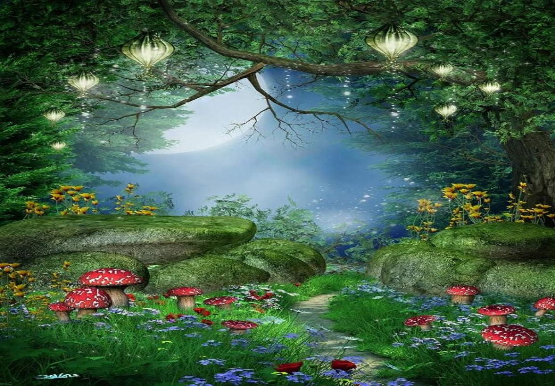 Fantasy Forest Fairy Tale Ivy Night Moon Stars Background Custom ...