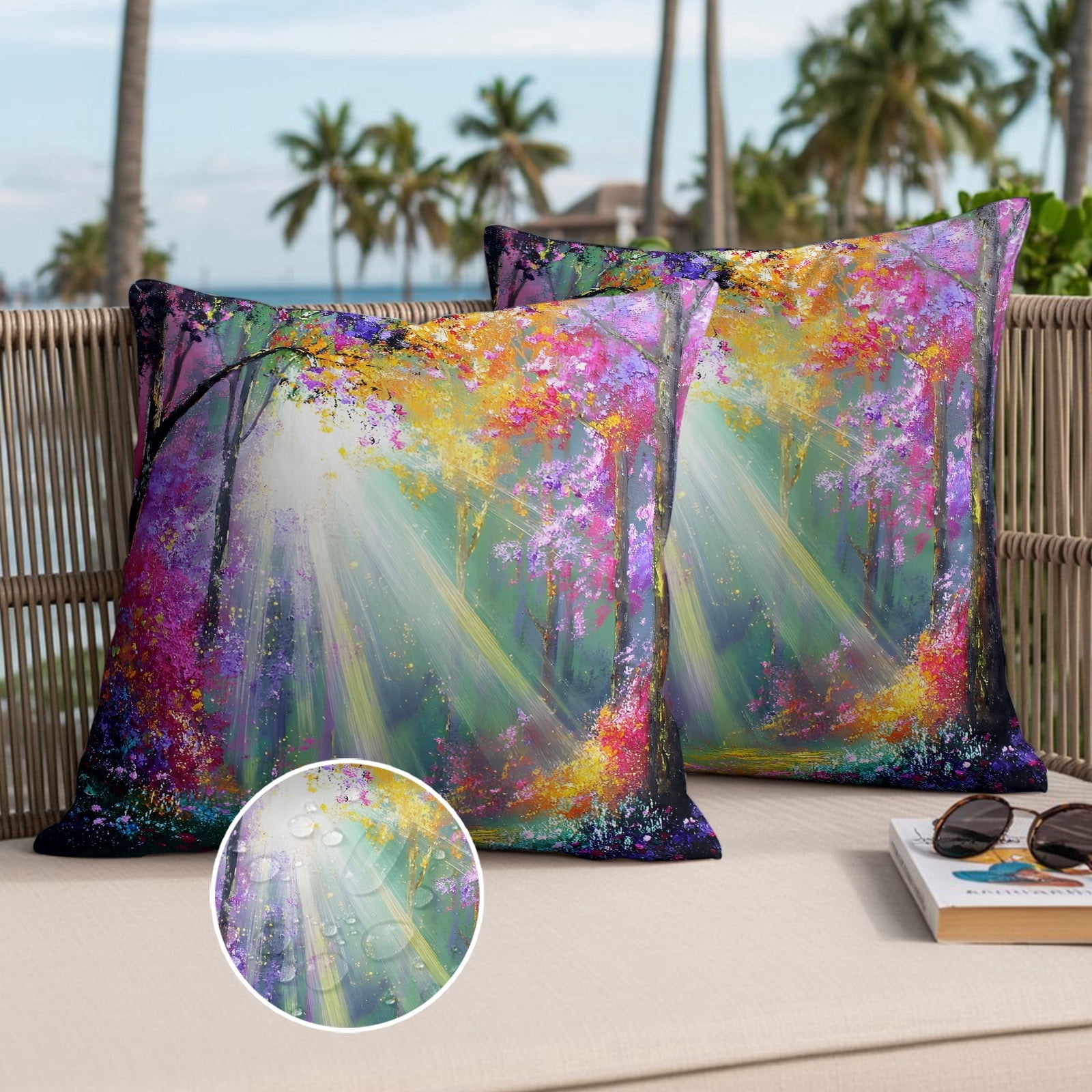 Fantasy Forest Outdoor Waterproof Throw Pillow Covers Set of 2, 24"x24 ...