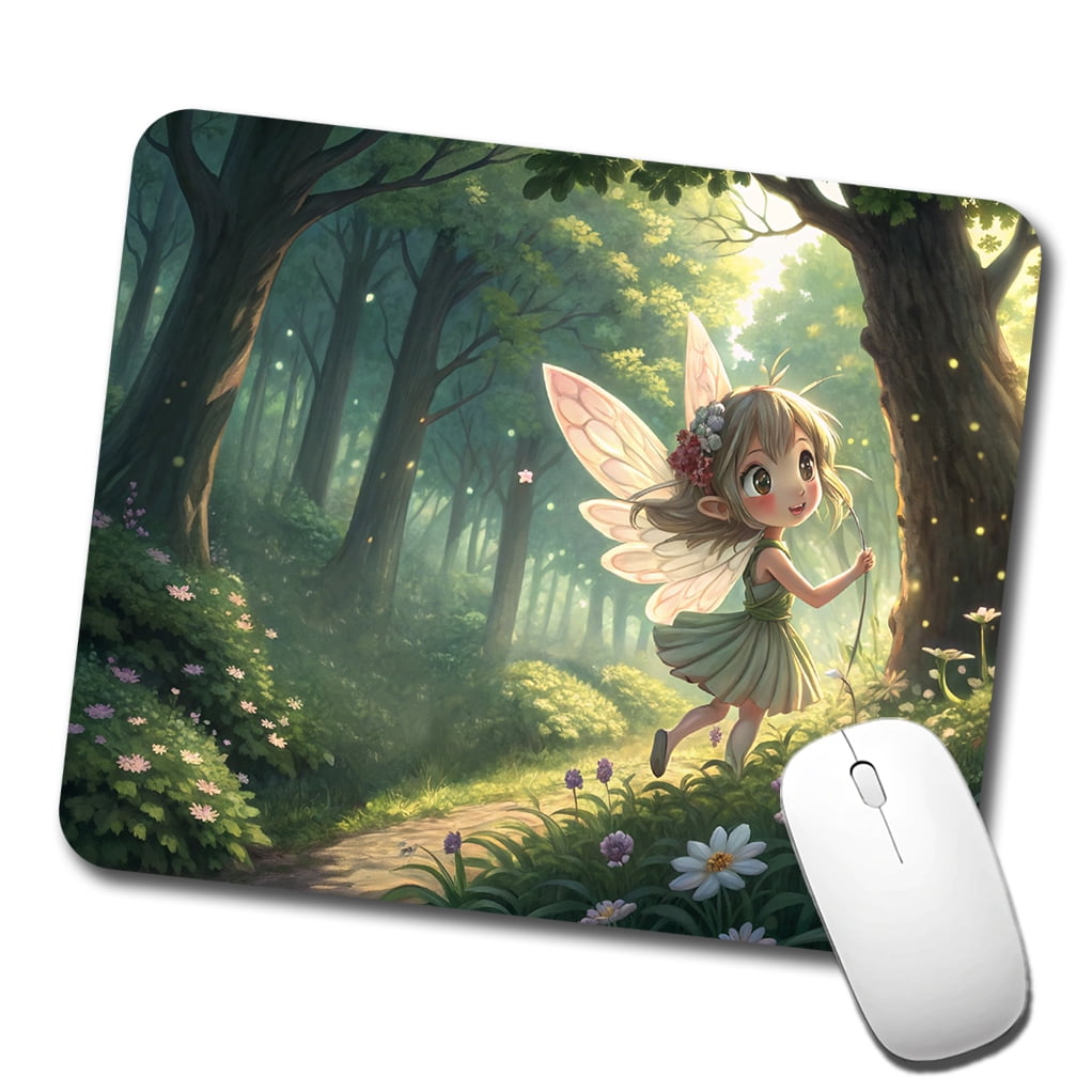 Fantasy Forest Pixie Girl Anime Style Mouse Pad Low Profile Gaming Mat ...