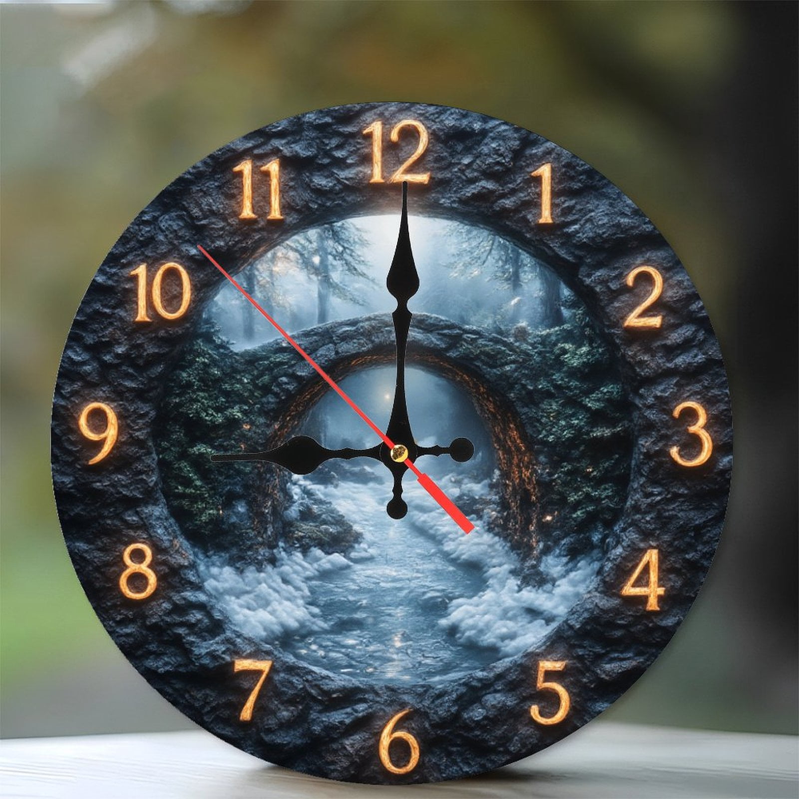 Fantasy Forest Stone Clock Mystical Winter Scene Wall Decor 10-Inch ...