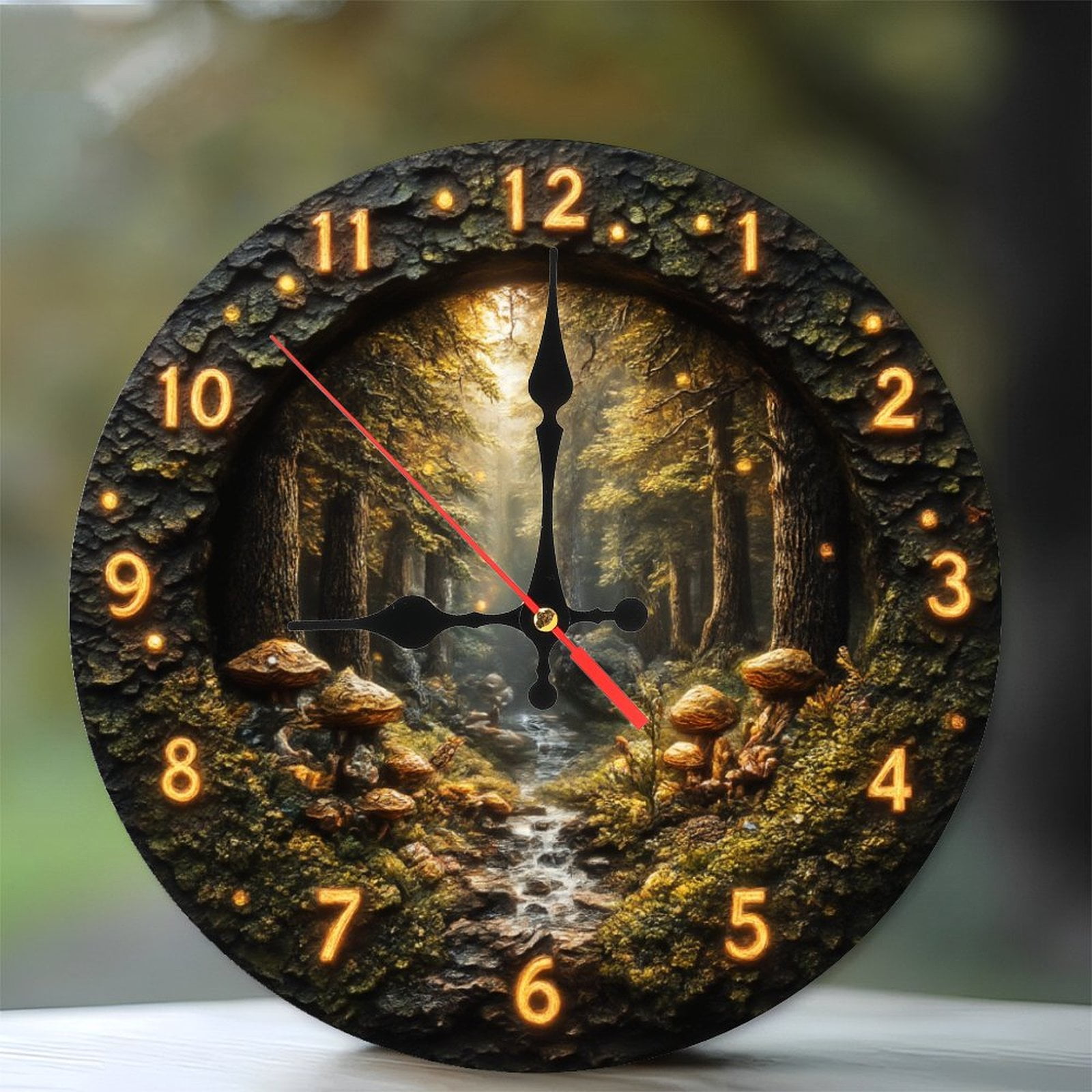 Fantasy Forest Wall Clock Enchanted Stream Mushrooms Nature Art 10-Inch ...