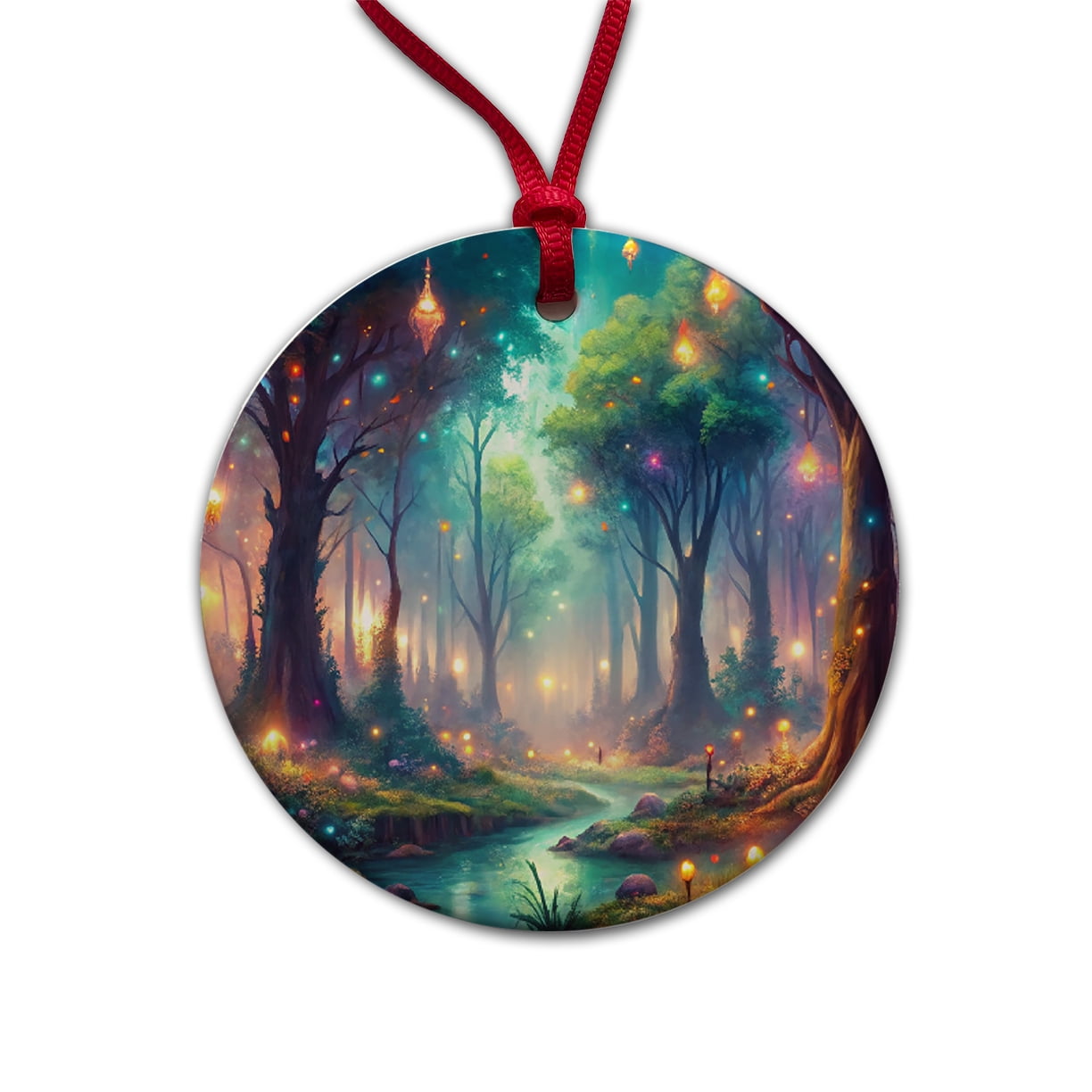 Fantasy Forest With Glowing Sprites Fae Spirits Watercolor Christmas ...