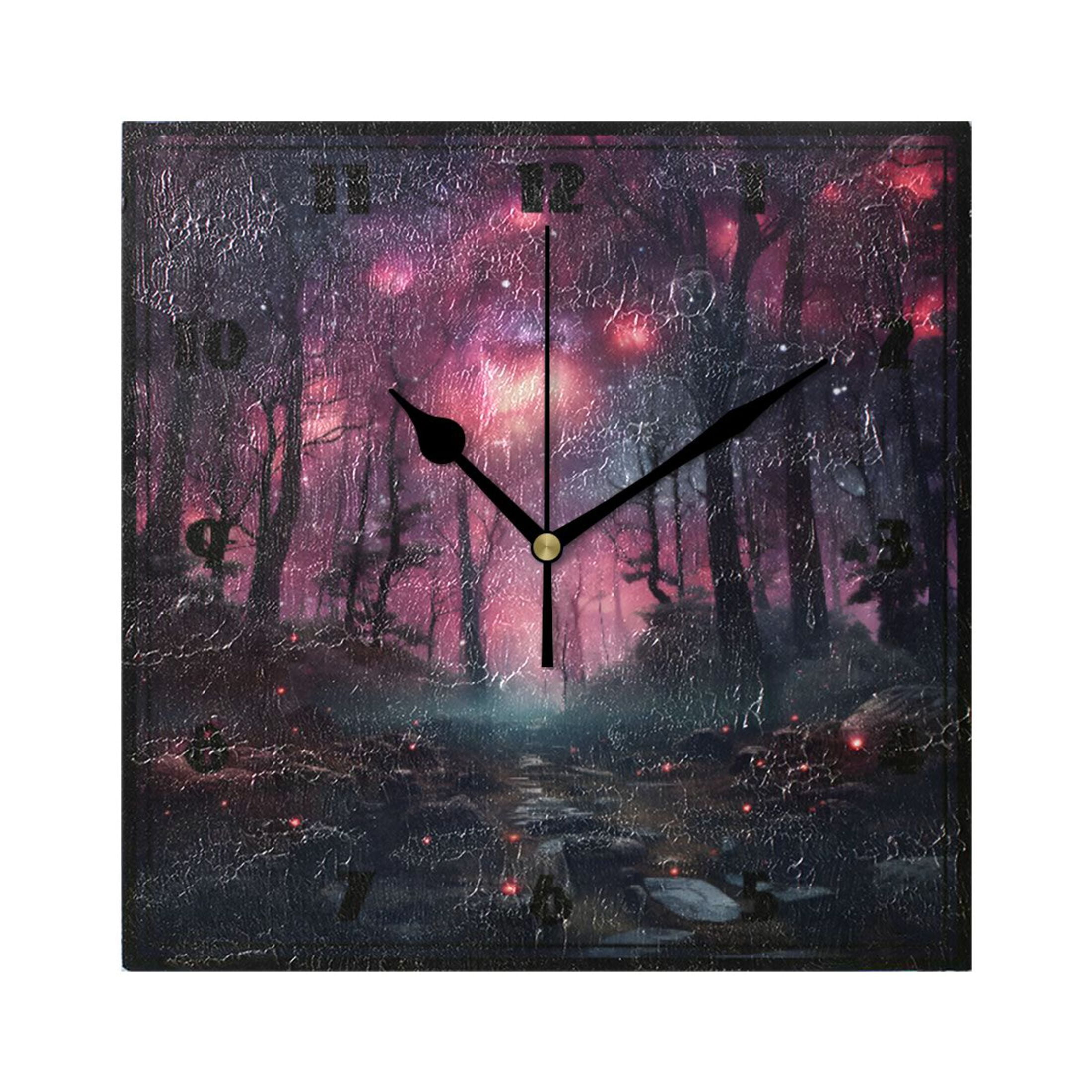 Fantasy Forest in Night Wall Clock 7.78" Non-Ticking Silent Battery ...