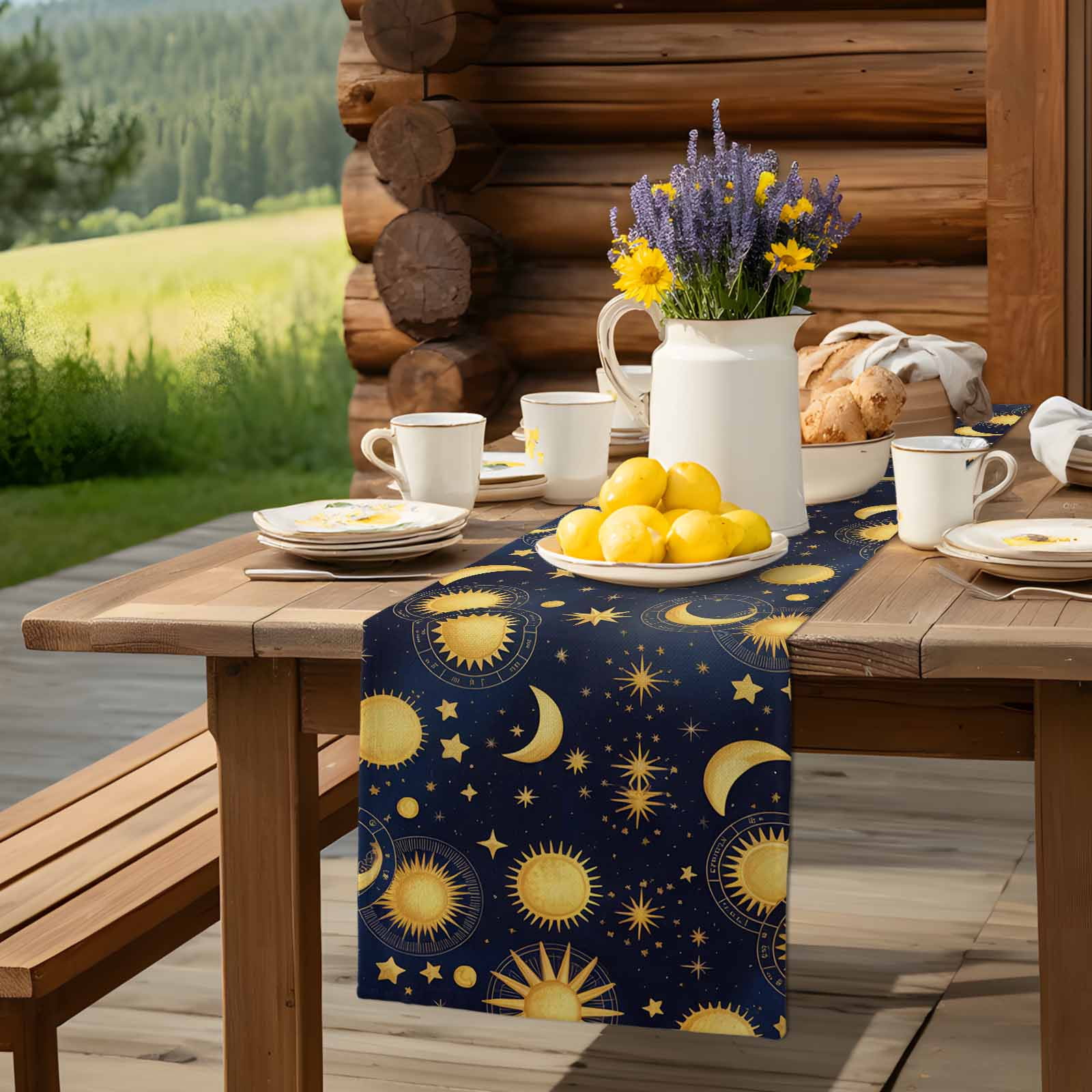 Fantasy Galaxy Moon Sun Table Runner 13x90in Non-Slip Cotton Linen ...