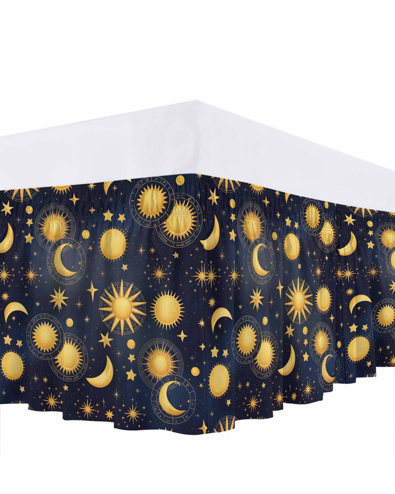 Fantasy Galaxy Ruffle Bed Skirt Queen Size Golden Planet Universe Sun ...