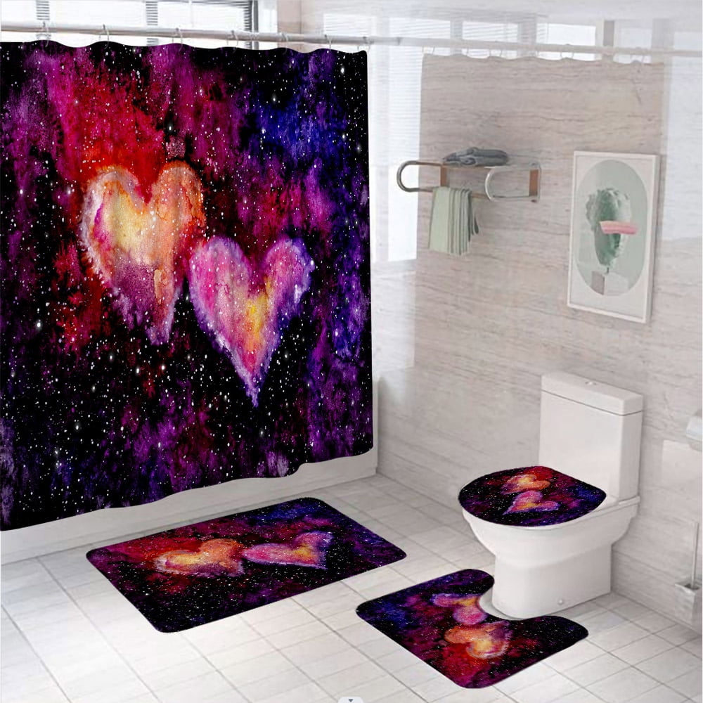 Fantasy Galaxy Starry Sky Fabric Shower Curtain Set Earth Planet Outer ...