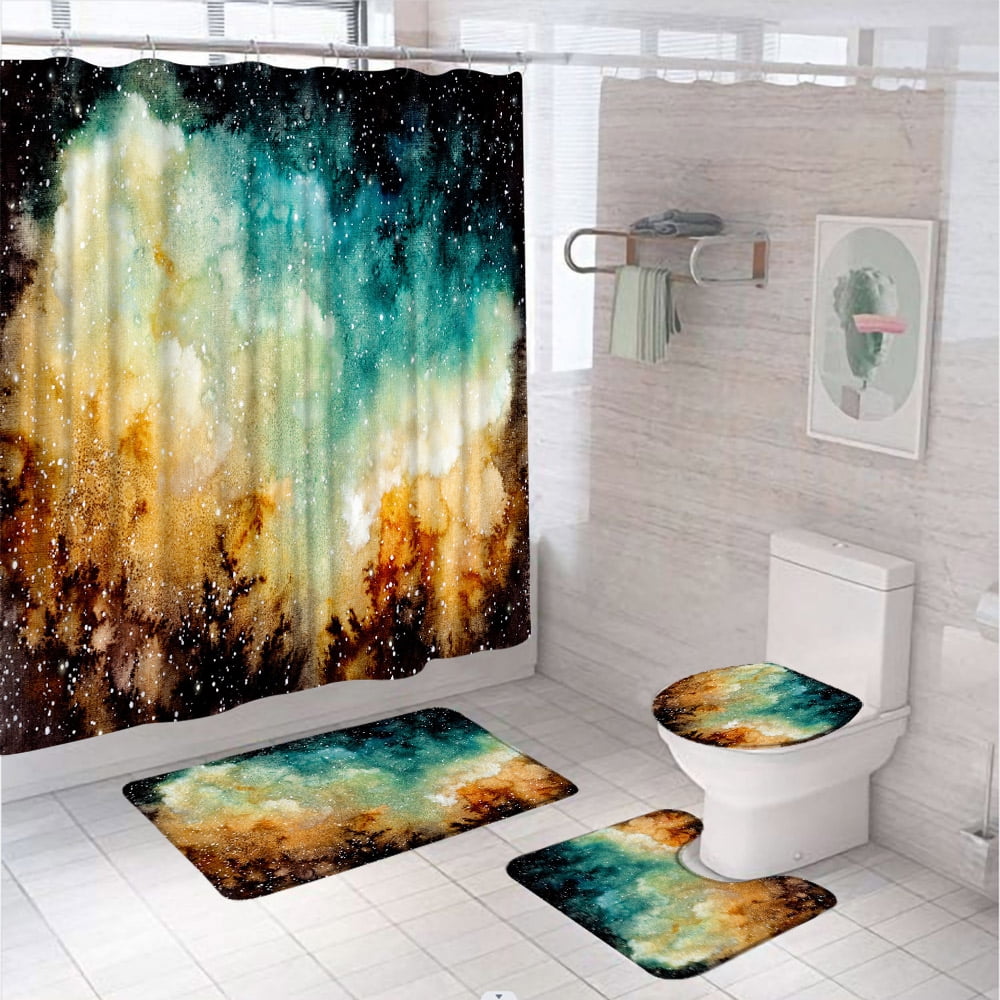 Fantasy Galaxy Starry Sky Fabric Shower Curtain Set Earth Planet Outer ...