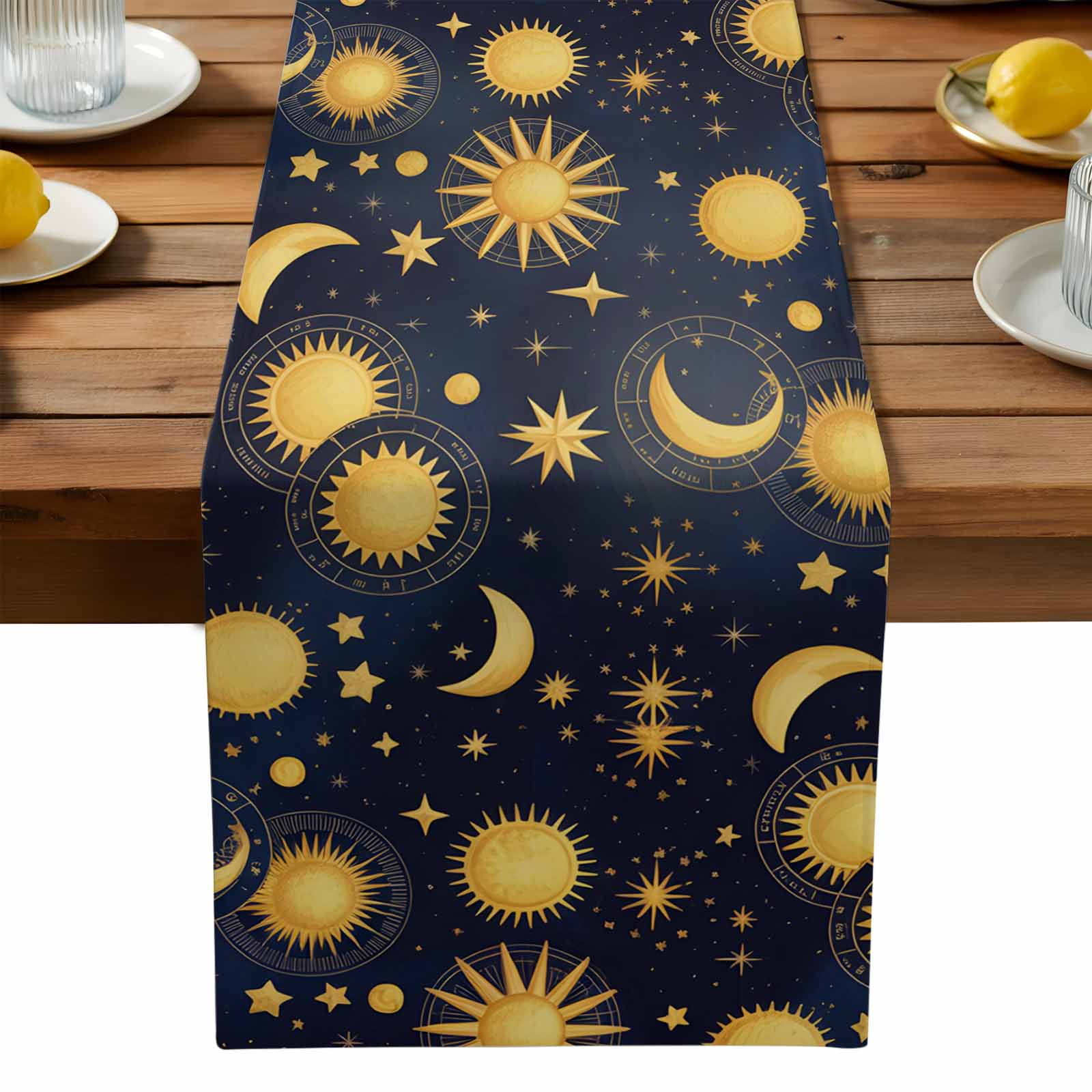 Fantasy Galaxy Table Runner 13x108 Inch Golden Planet Universe Sun Moon ...