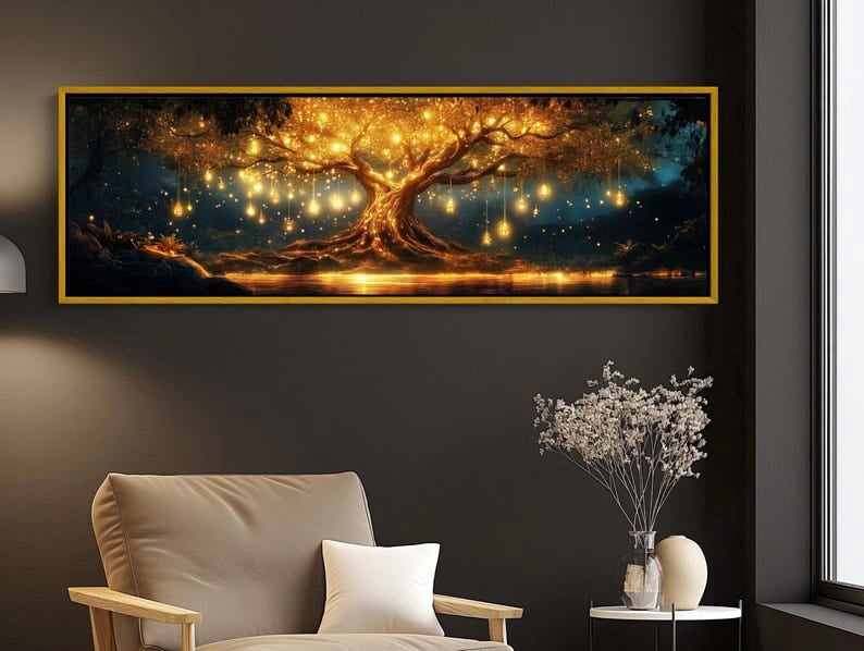Fantasy Glowing Tree Print, Long Horizontal Extra Large Canvas Art ...