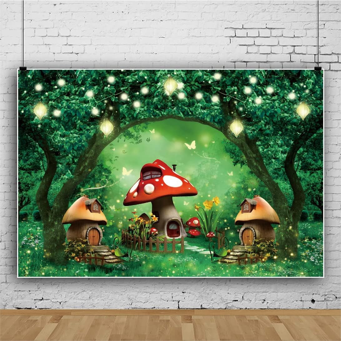 Fantasy Green Forest Backdrop Glitter Light Mushroom House Photography ...