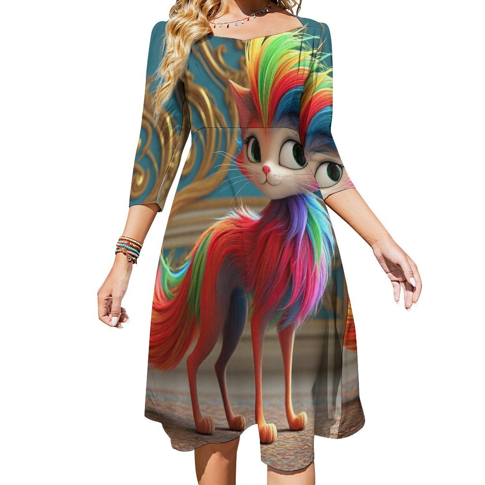 Fantasy Harlequin Cat Women's Fall Dresses Casual Loose Flowy Swing ...