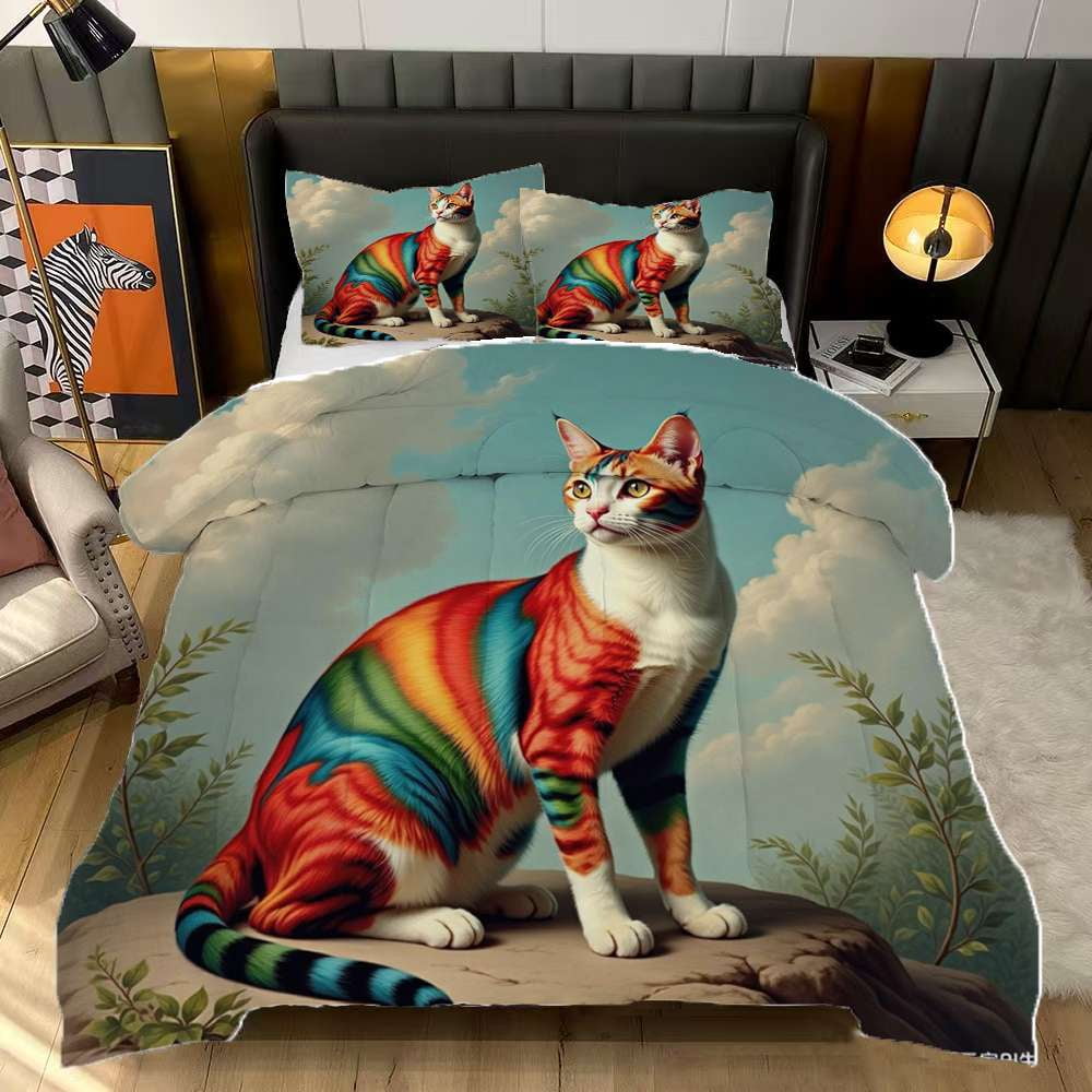 Fantasy Harlequin Cats Colorful Comforter Set Queen Size Bedding Set ...