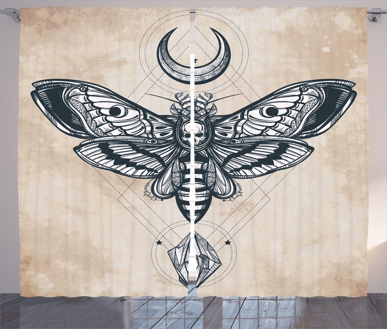 Ambesonne Fantasy Curtains 2 Panel Set, Hawk Moth Skull Magic, 108" x ...