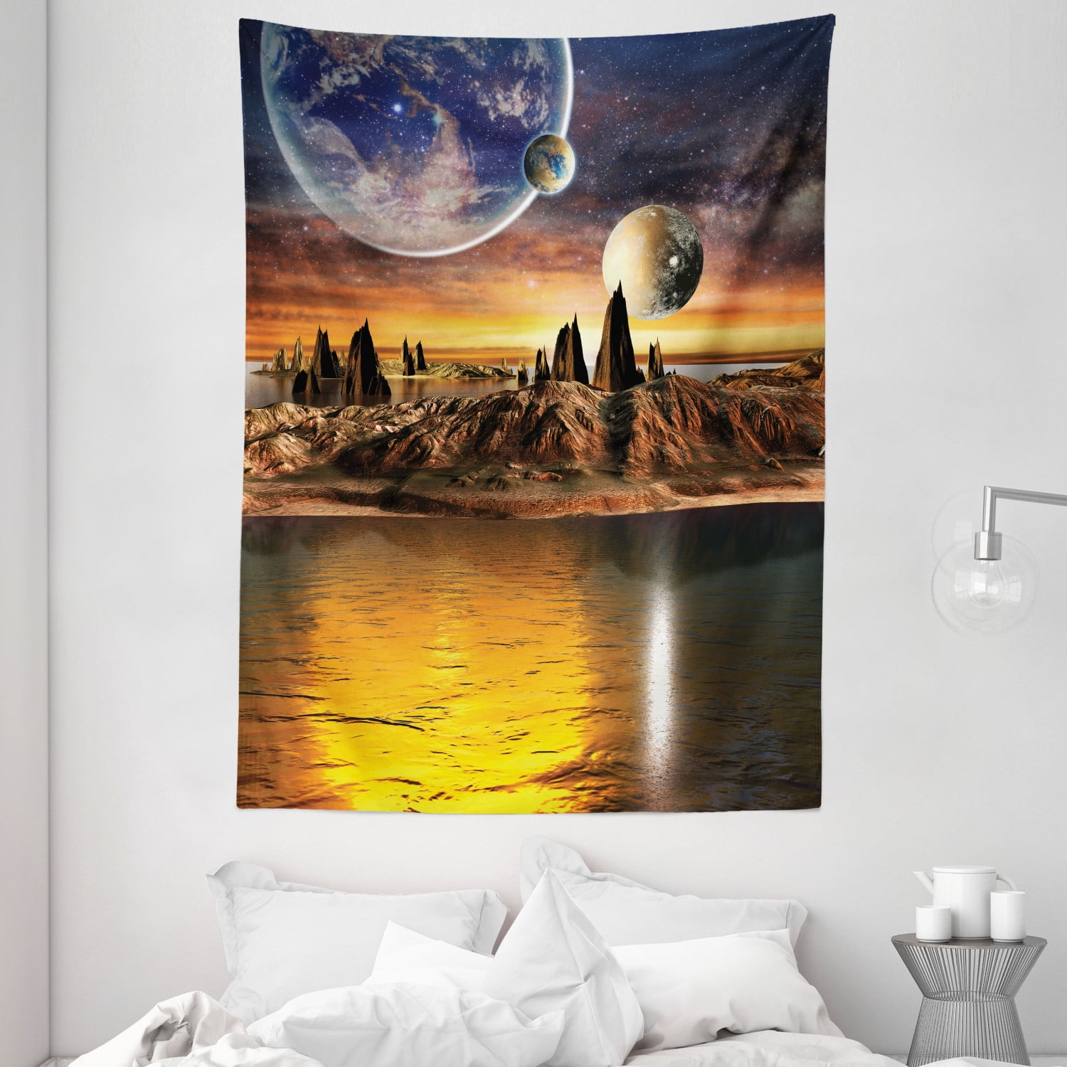 Fantasy House Decor Wall Hanging Tapestry, Alien Planet with Earth Moon ...