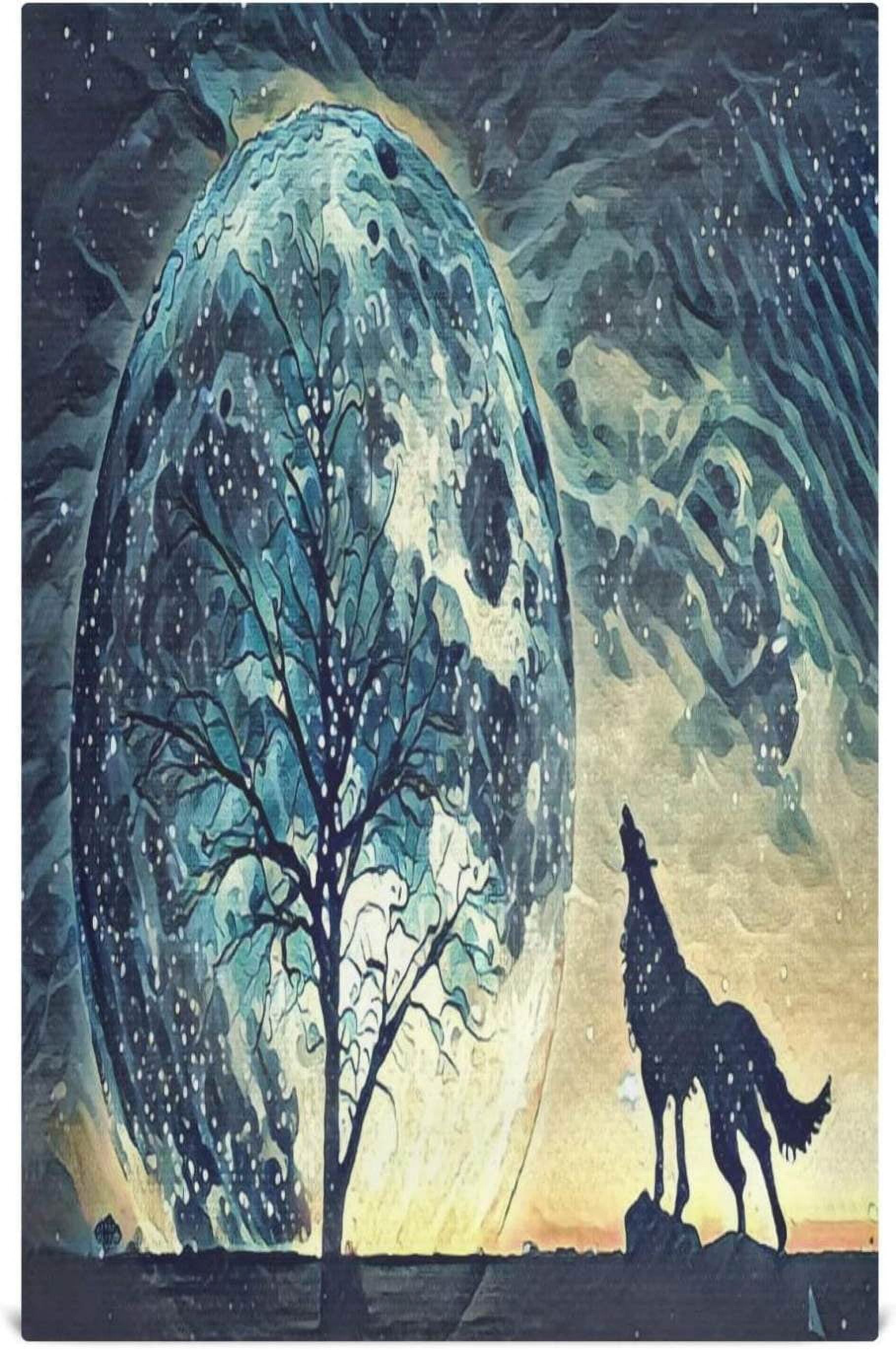 Fantasy Howling Wolf Kitchen Dish Towels Set of 1, Night Stars ...