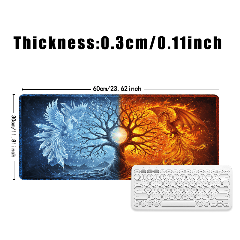 Fantasy Ice Phoenix and Fire Dragon Mouse Pad 31.5 x 11.82 inches ...