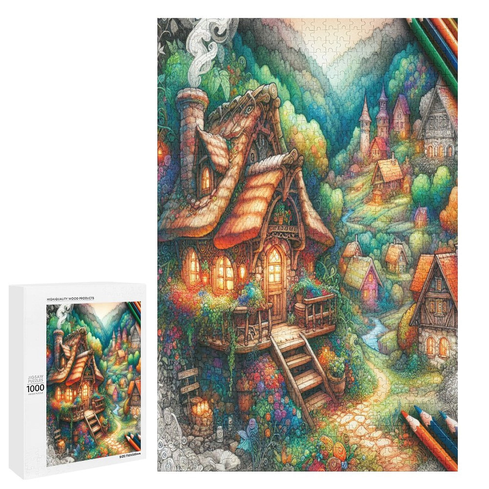 Fantasy Inspired Fairytale Scene 1000 Piece Puzzle Wooden Jigsaw Puzzle ...