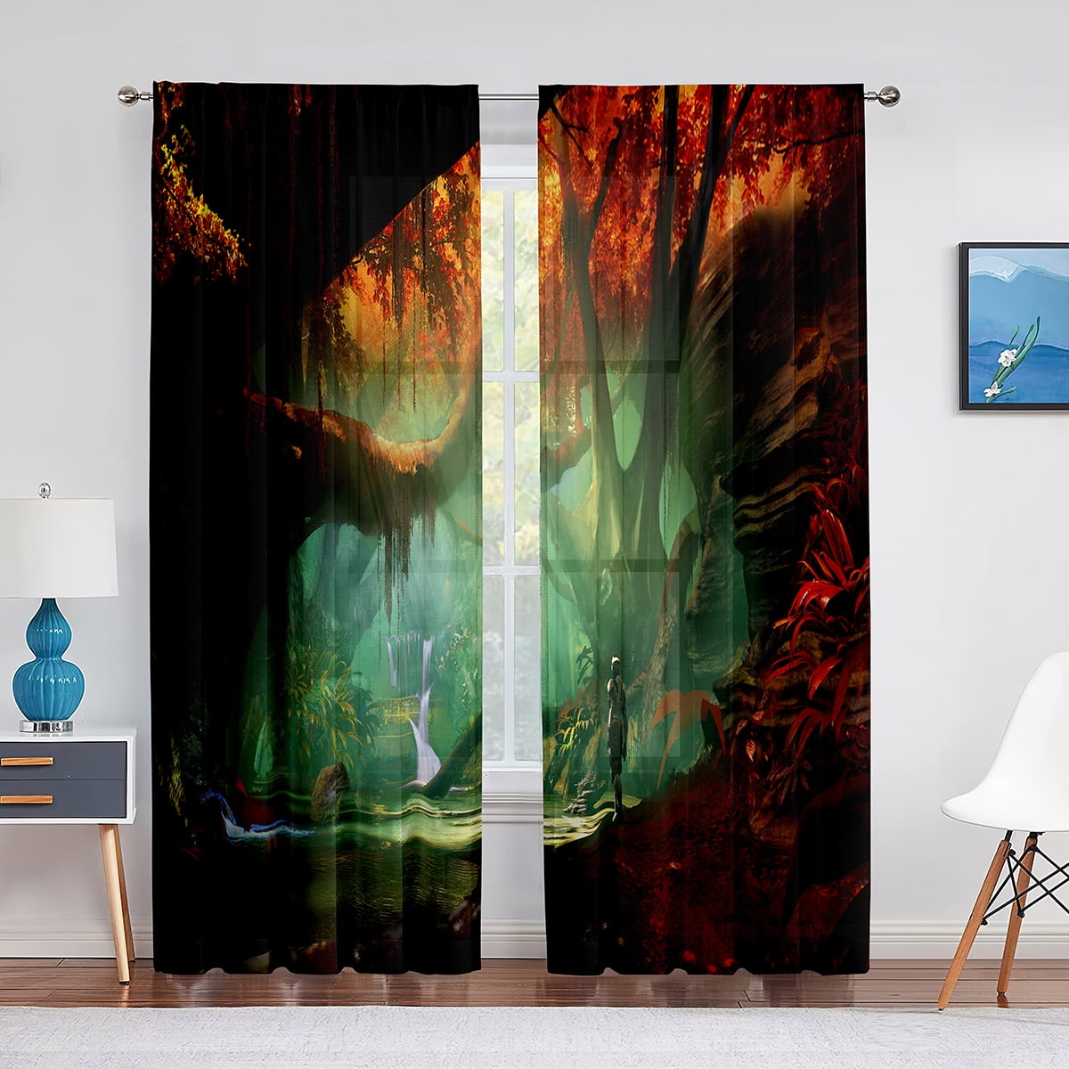 Fantasy Island Tulle Curtains for Living Room Bedroom r Mountain Sea ...