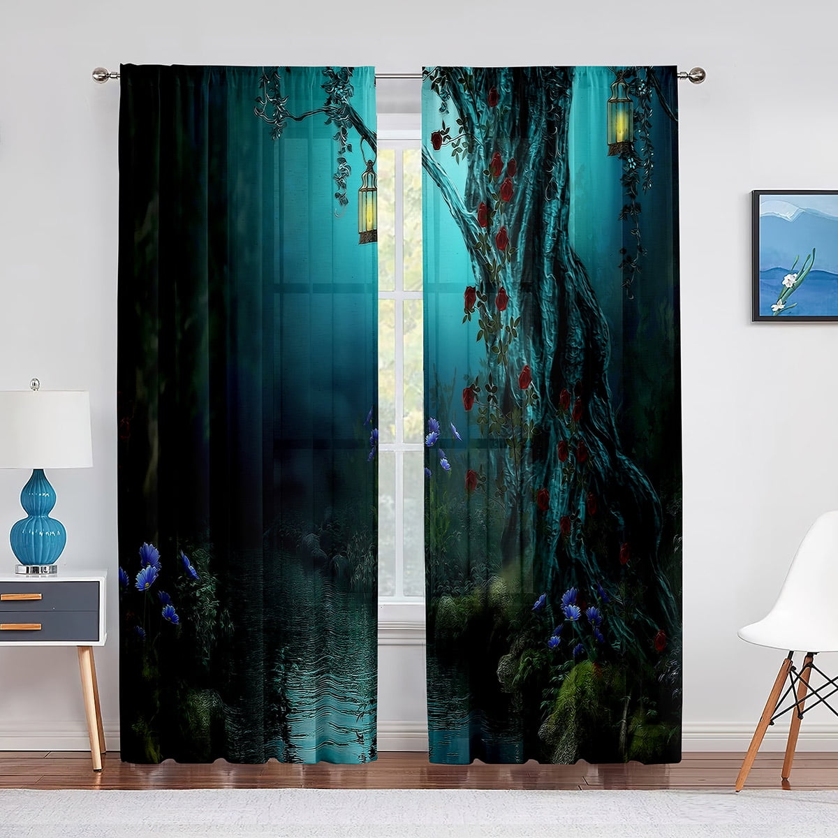 Fantasy Island Tulle Curtains for Living Room Bedroom r Mountain Sea ...