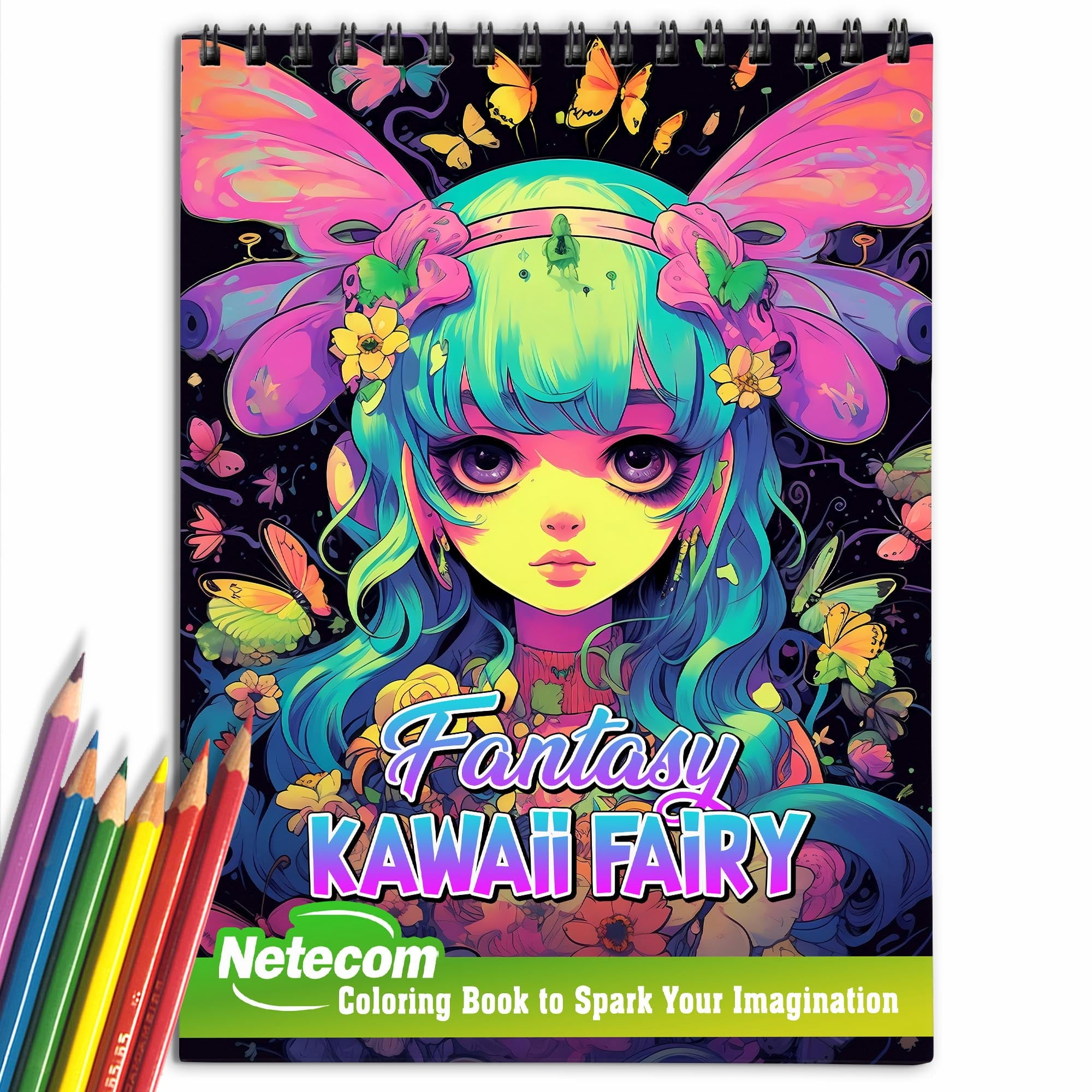 Fantasy Kawaii Fairy Spiral Bound Coloring Book, Embark on a Coloring ...