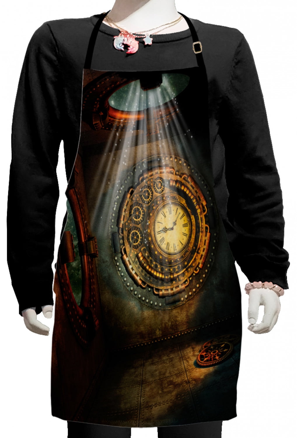 Fantasy Kids Apron, Fantasy Scenery with Clock Dream Sky Rays from the ...