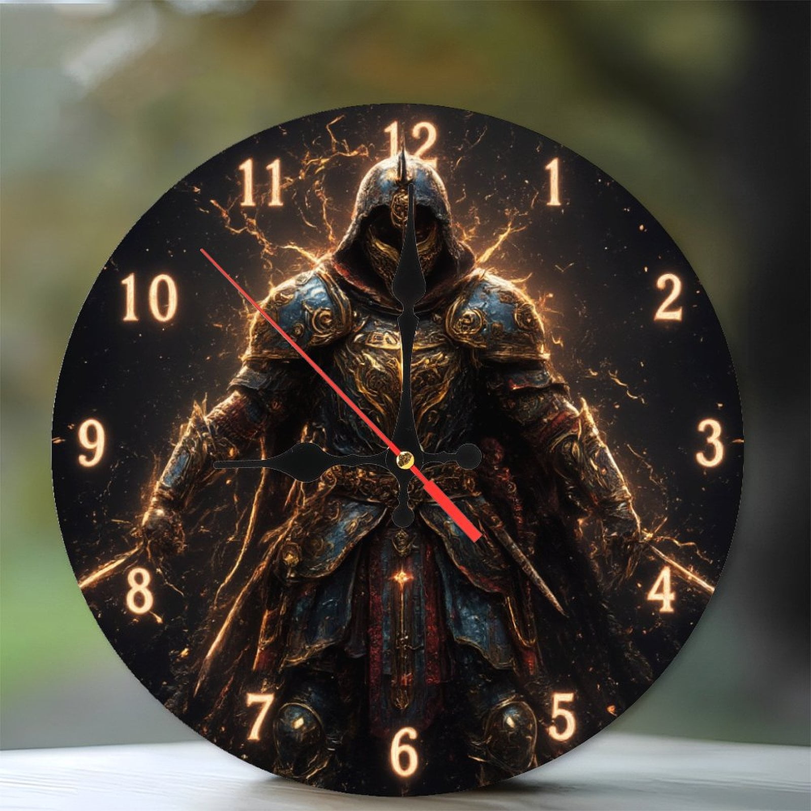 Fantasy Knight Armor Clock Wall Decor Golden Warrior 10-Inch Silent ...