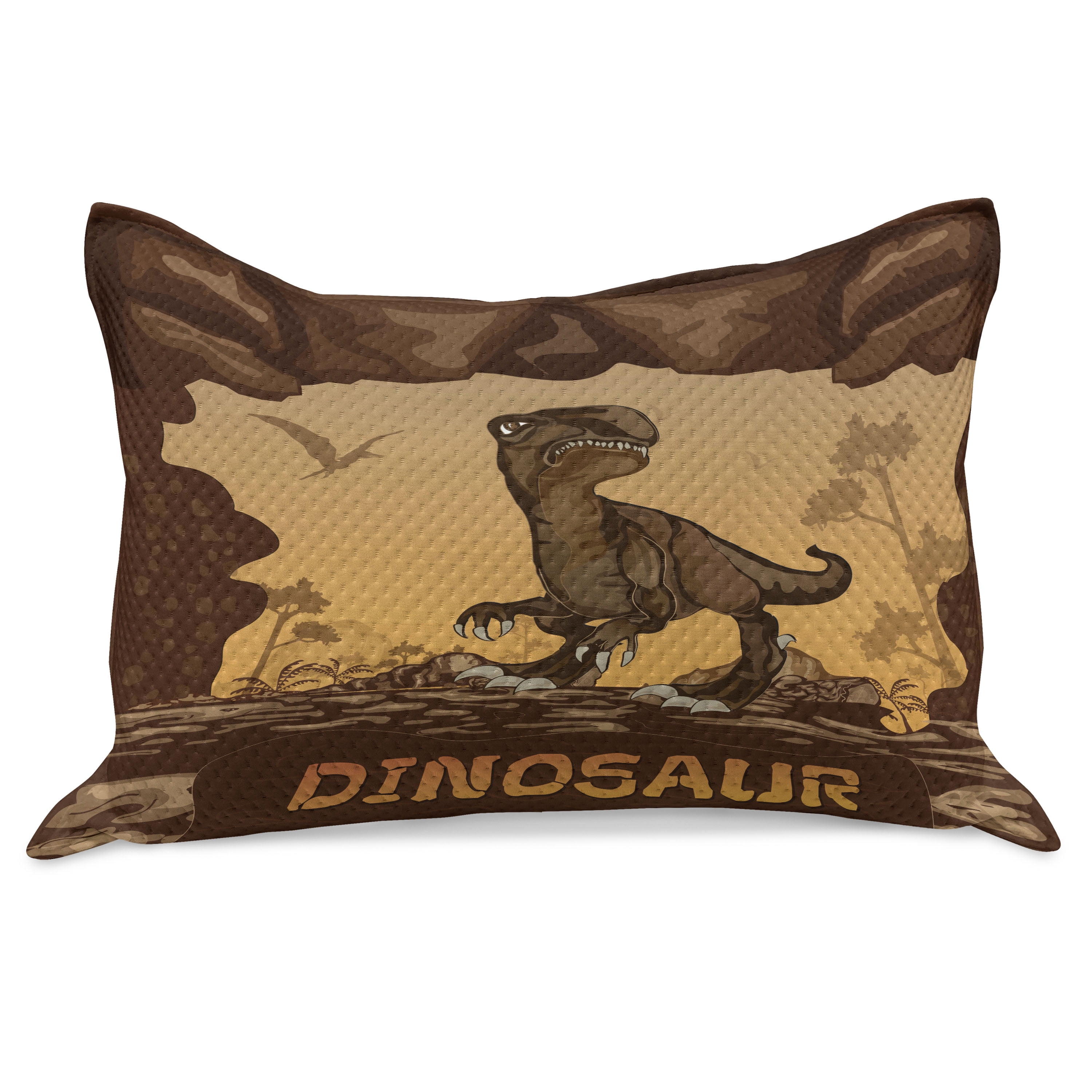 Fantasy Knitted Quilt Pillowcover, Giant Dinosaur on Cliffs Cave Wild ...