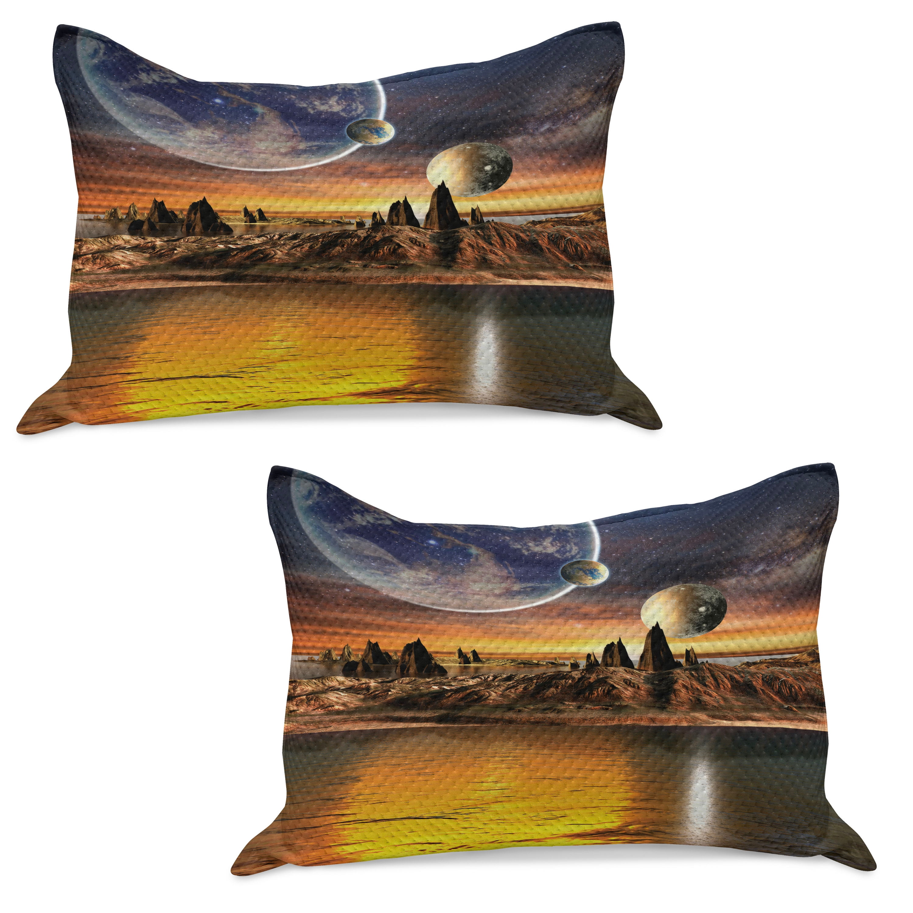 Fantasy Knitted Quilt Pillowcover Set of 2, Alien Planet Earth Moon and ...