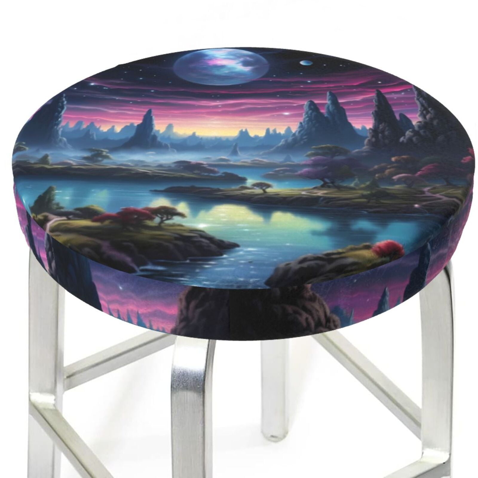Fantasy Landscape Starry Night Bar Stool Covers Round - Soft Anti-Slip ...