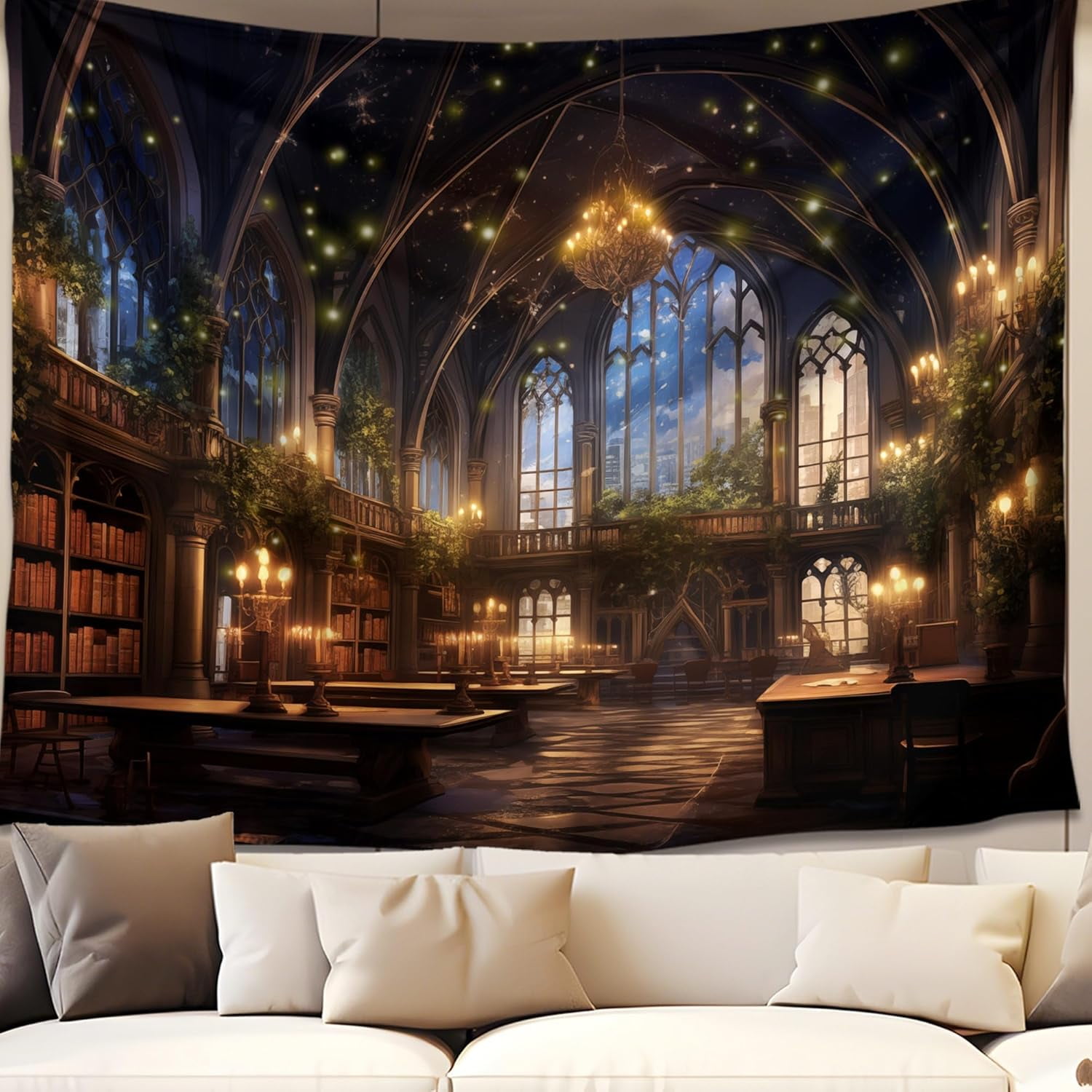 Fantasy Library Tapestry Wall Hanging Magic School Bookshelf Backdrop ...