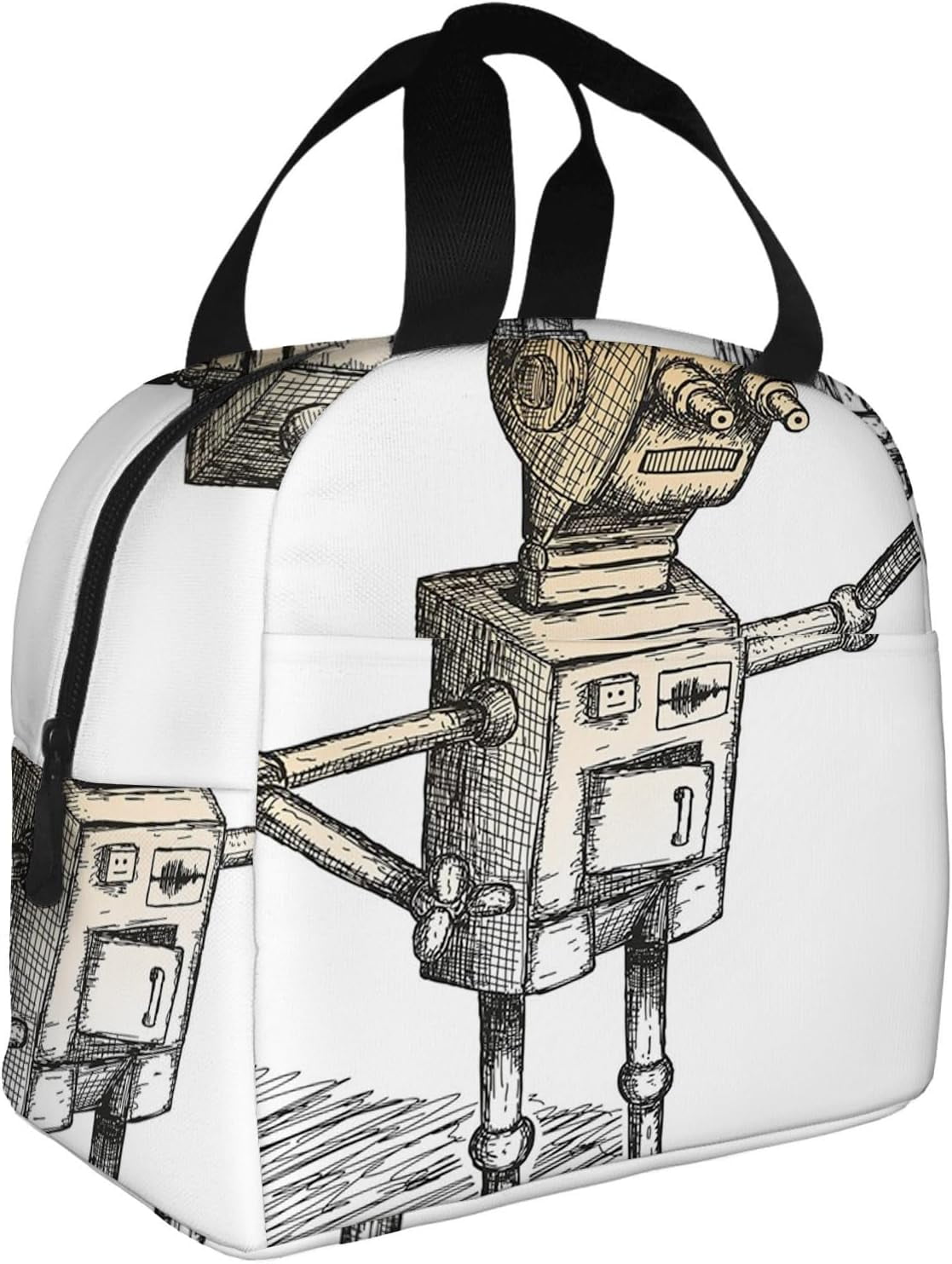 Fantasy Lunch Bag Insulated Lunch Box,Hand Drawn Theme of Robot ...