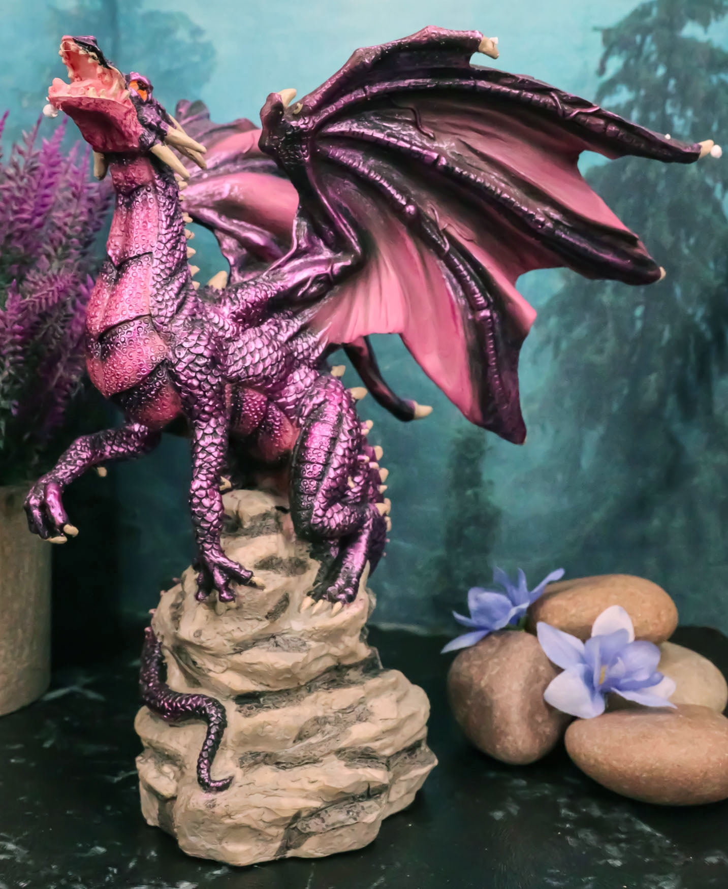 Fantasy Magenta Striped Behemoth Dragon Roaring On Volcanic Rock ...