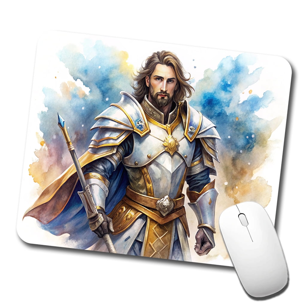 Fantasy Male Paladin Warrior Watercolor Mouse Pad Low Profile Gaming ...