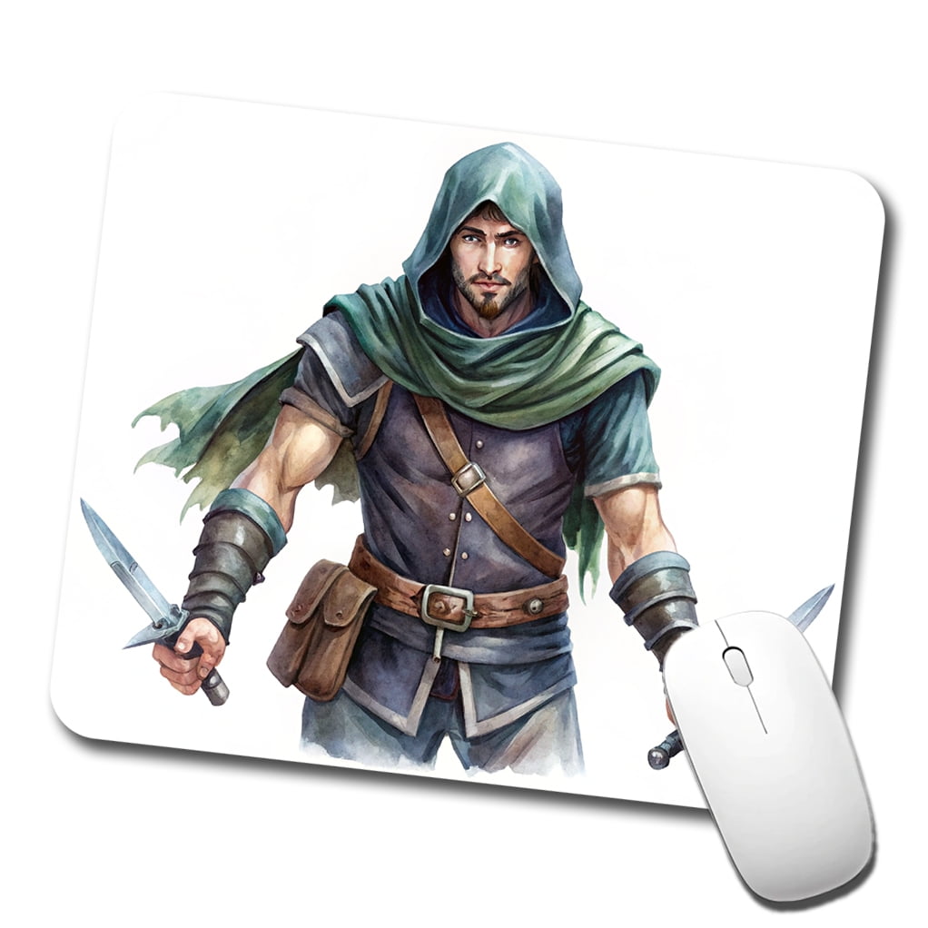 Fantasy Male Thief Rogue with Daggers Watercolor Mouse Pad Low Profile ...