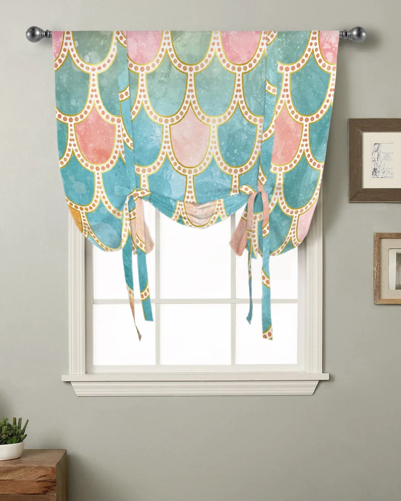 Fantasy Mermaid Fish Scale Pattern Window Curtain for Living Room Roman ...