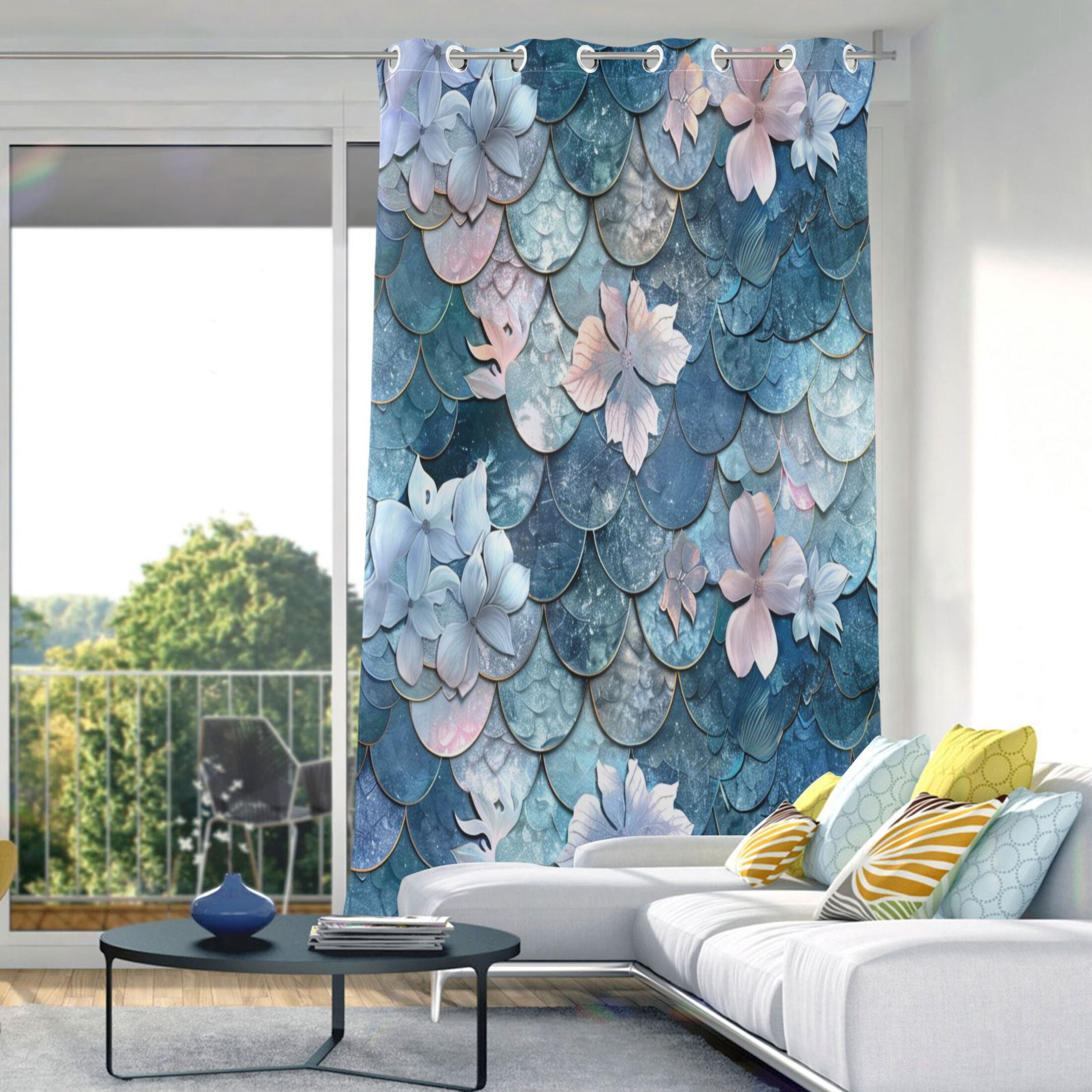 Fantasy Mermaid Scale Flower Blackout Curtains 84"x42" Thermal ...