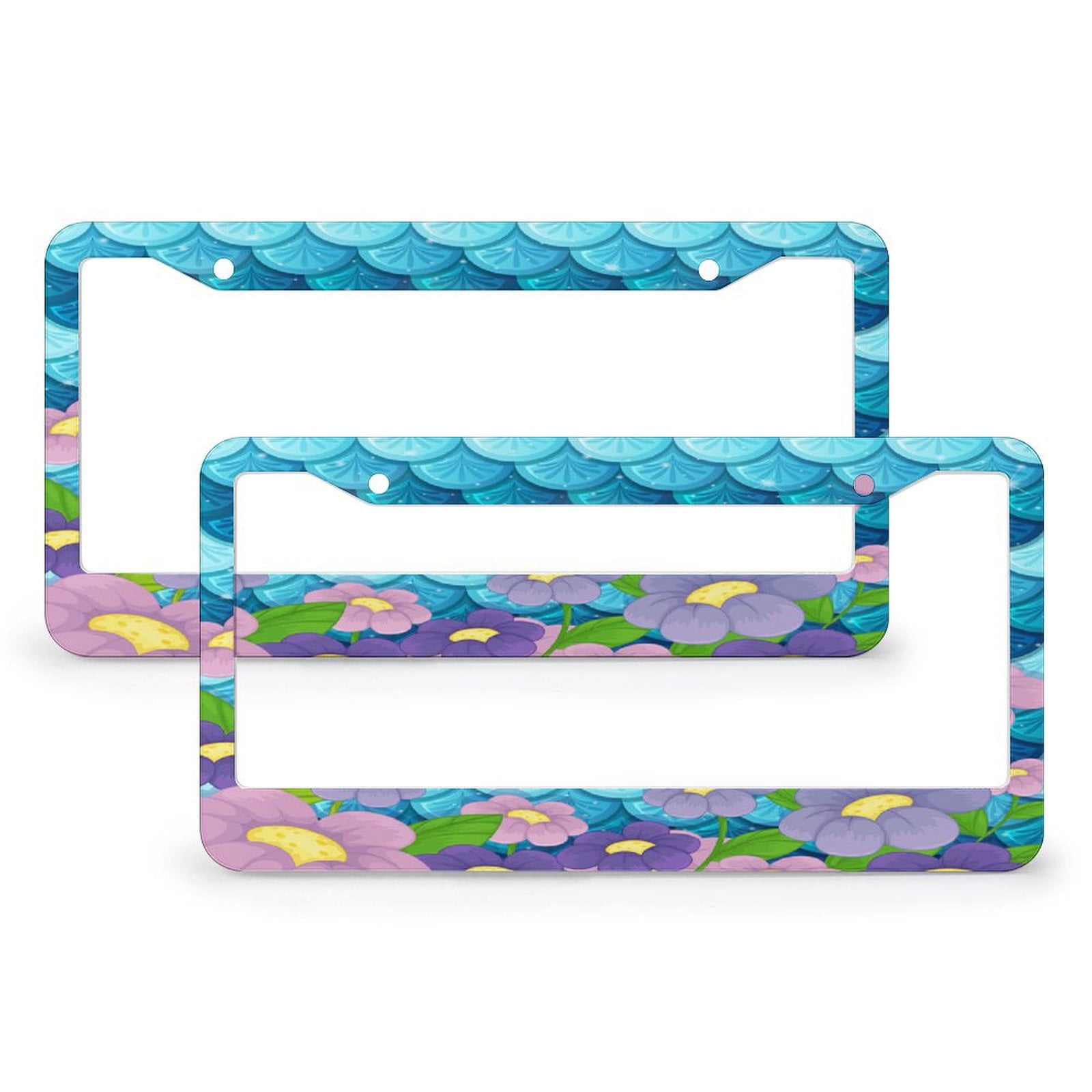 Fantasy Mermaid Scale Pattern With Many Flowers License Plate Frame - 2 ...