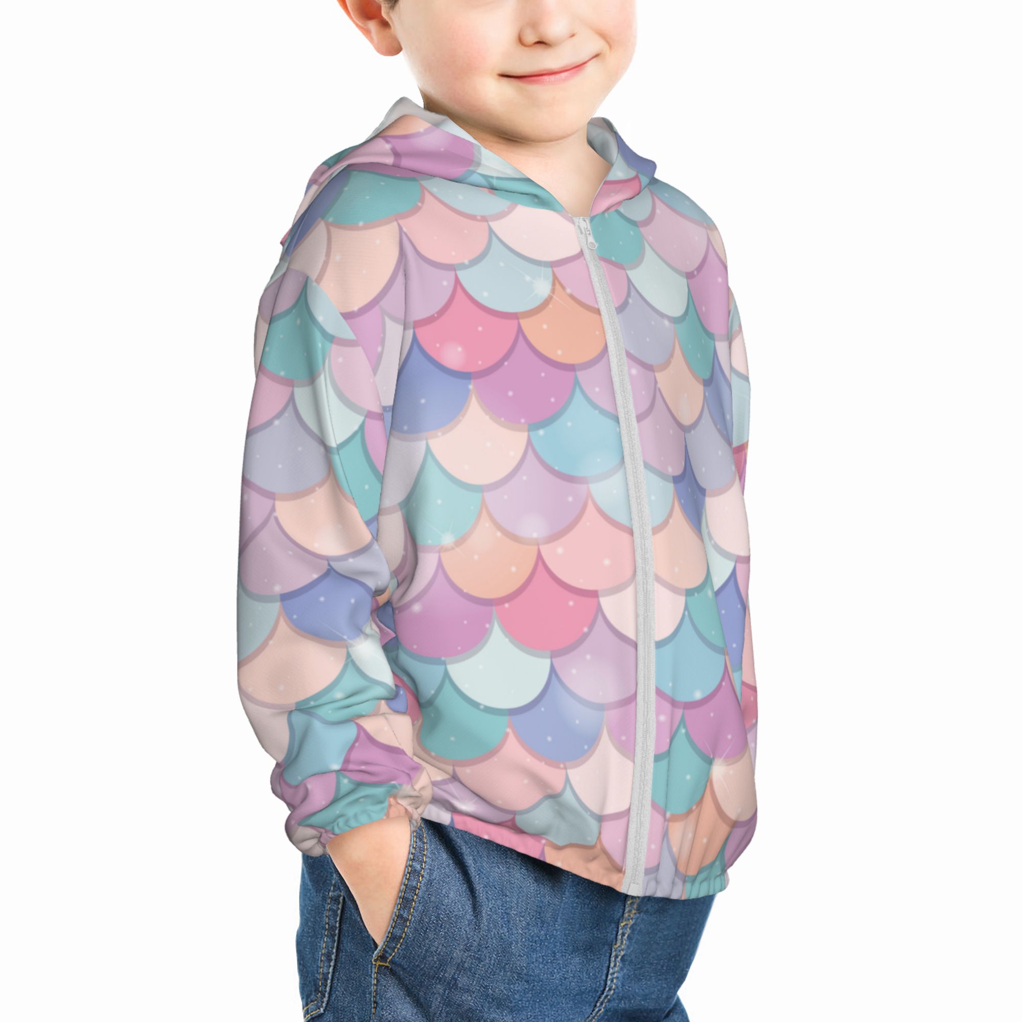 Fantasy Mermaid Scales Kids Zip-Up Hoodie Girls Boys Sun Protection Jacket Hooded Cooling Shirt ...