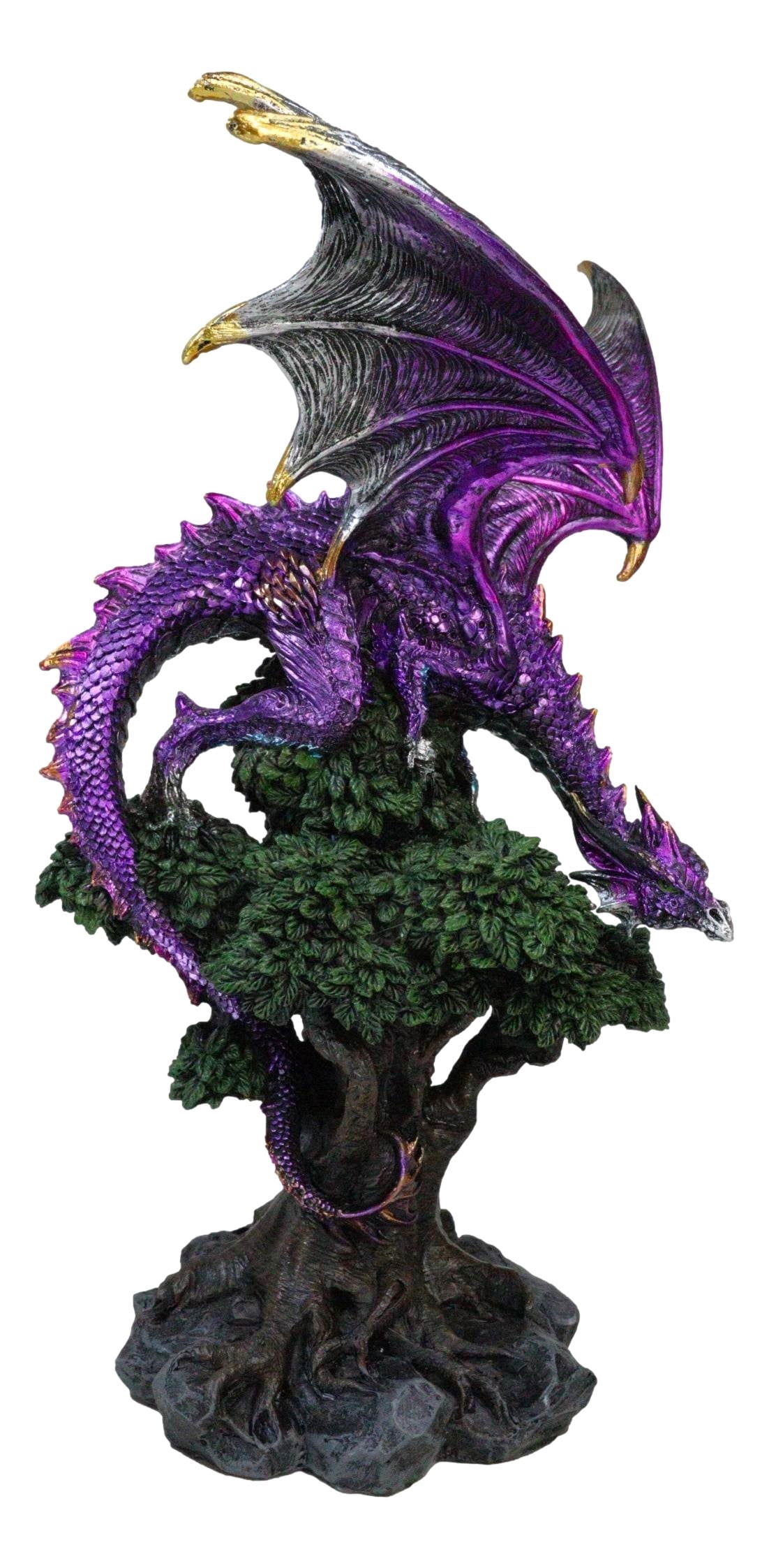 Fantasy Midnight Purple Dragon Perching On Ancient Tree Of Life ...