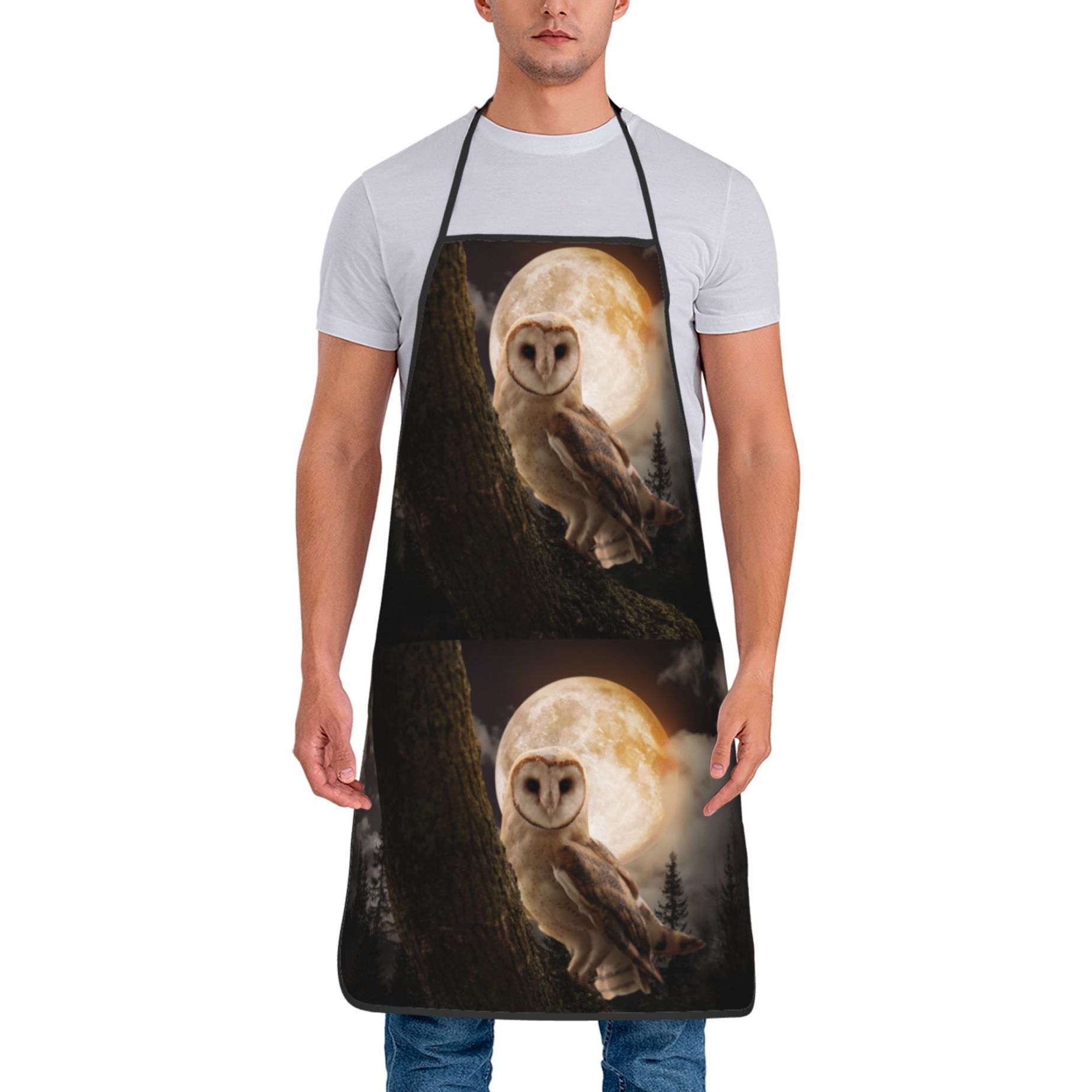 Fantasy Misty Forest Tree Owl Bird Full Moon Night1 Aprons for Women ...